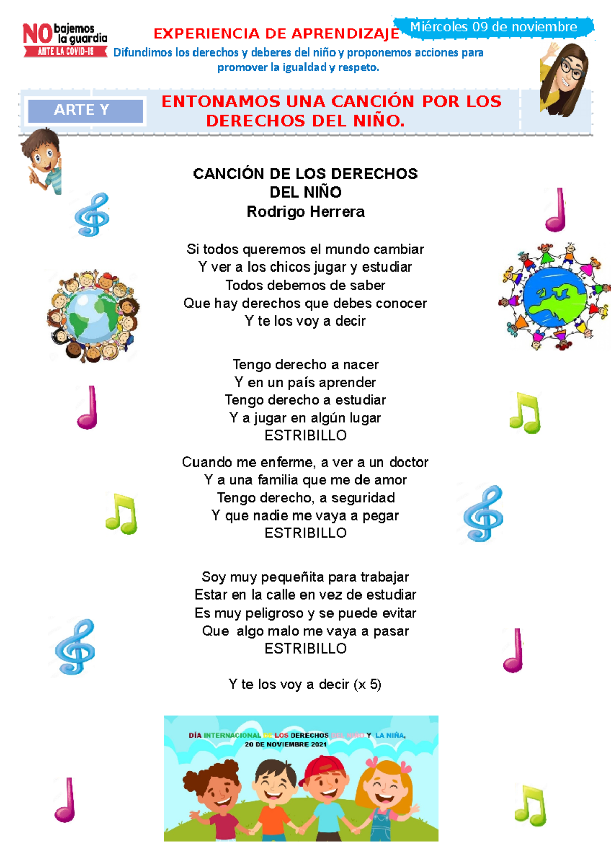 D3 A3 Ficha Entonamos UNA Canción POR LOS Derechos DEL NIÑO - EXPERIENCIA DE APRENDIZAJE ...