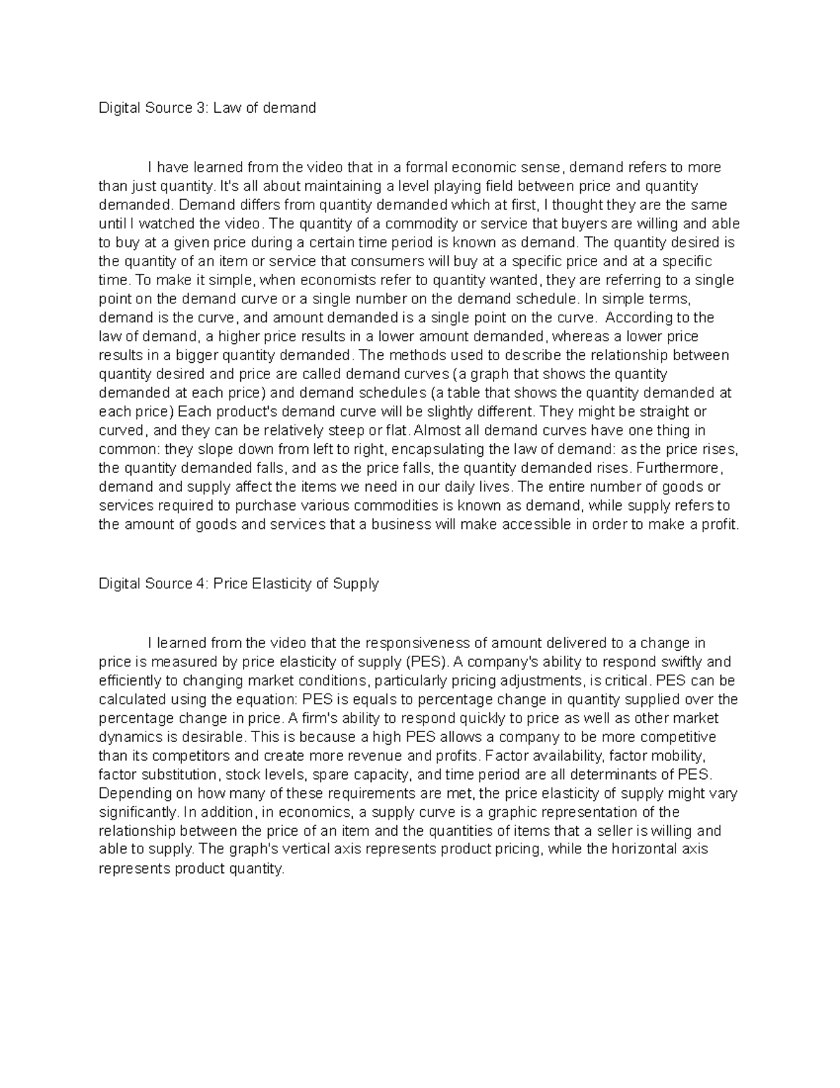 Learning Insights 2 - essay homework - Digital Source 3: Law of demand ...