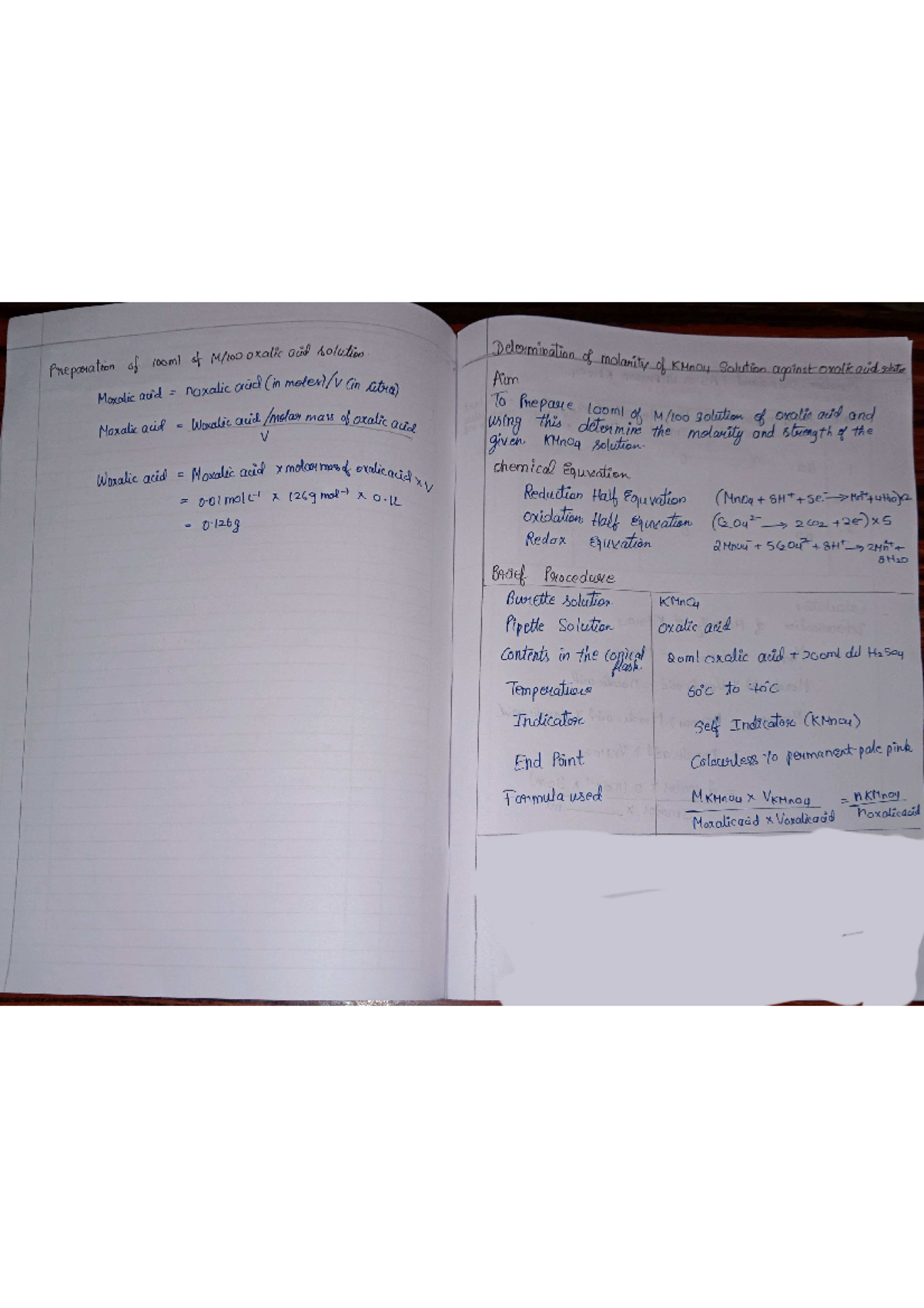 Chemistry Observation Note-1 - Preparation of 100ml of oxalic acid ...