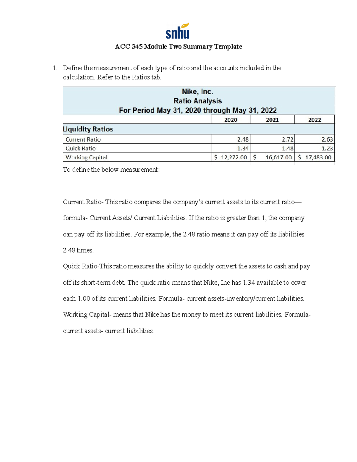 ACC 345 Module Two Summary Template - ACC 345 Module Two Summary ...