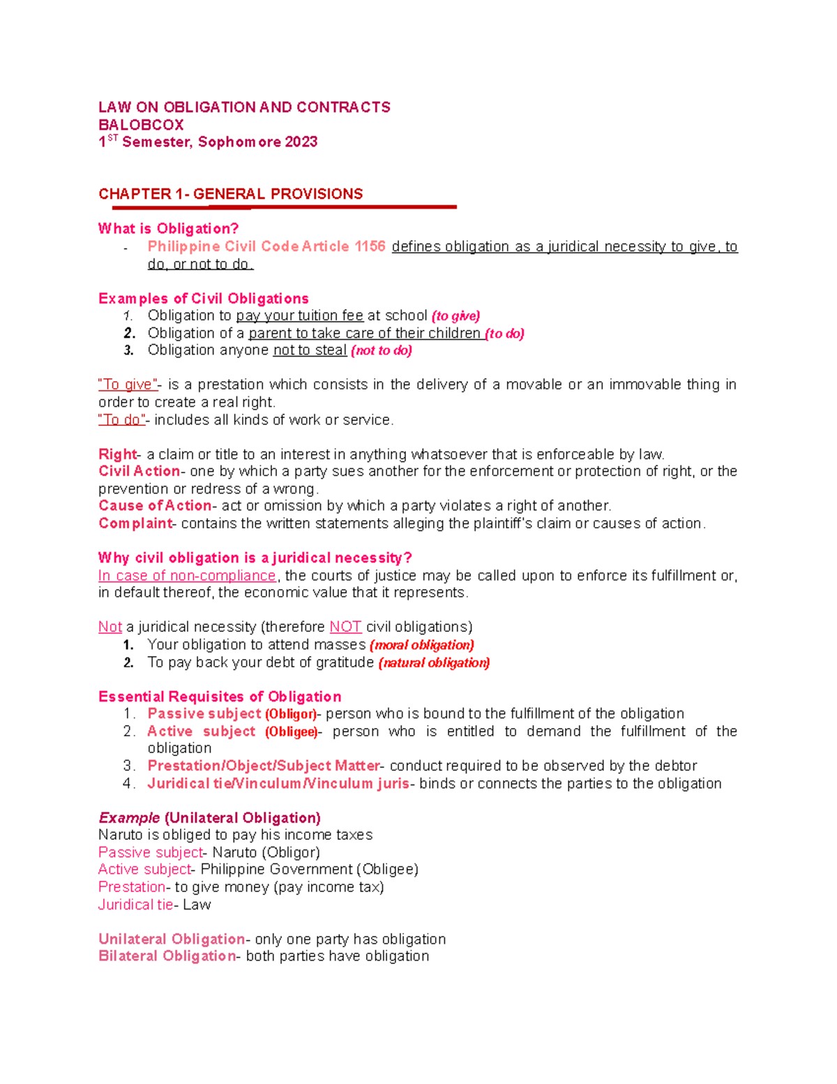 LAW ON Obligation AND Contracts (for print) - LAW ON OBLIGATION AND ...