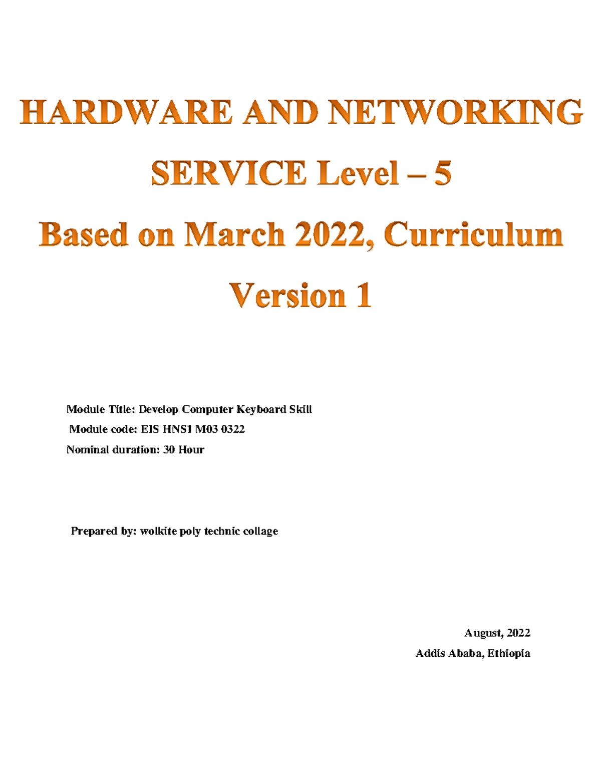 HNS L-5 Develop Computer Keyboard Skill - Module Title: Develop Computer Keyboard Skill Module ...