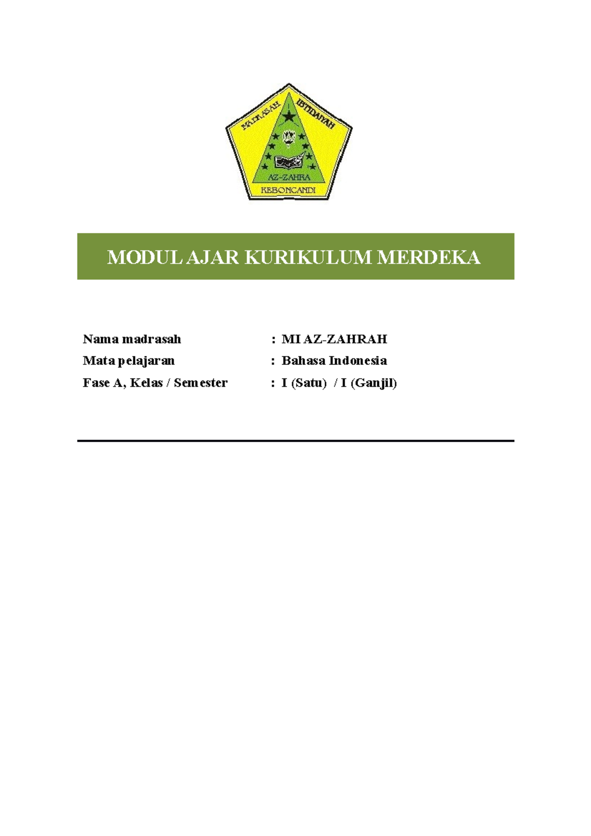 1. Modul Ajar BAB 1 - MODUL AJAR KURIKULUM MERDEKA Nama madrasah : MI ...