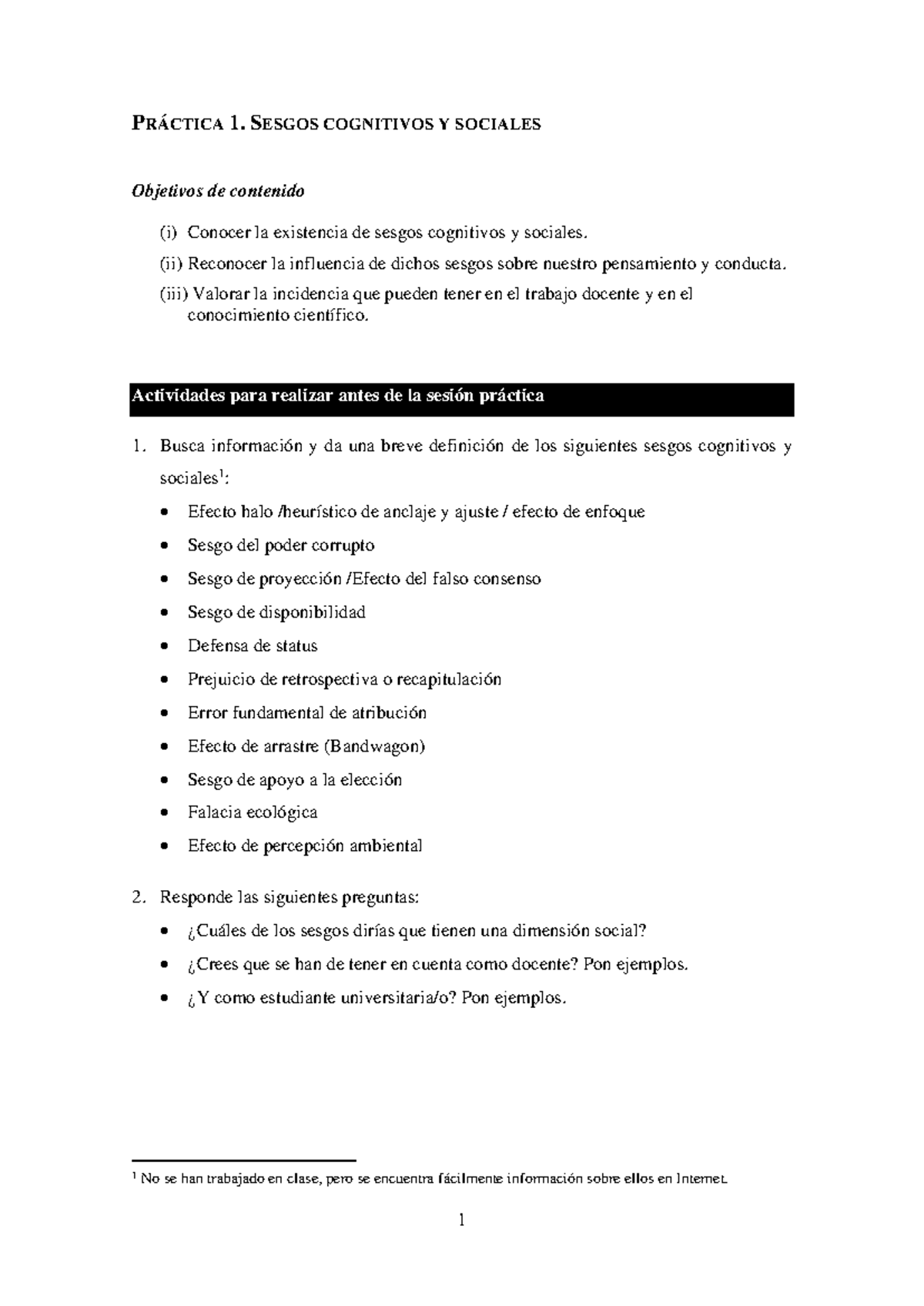 Práctica 1 Sesgos Cognitivos Y Sociales Clase Estructura Social Y