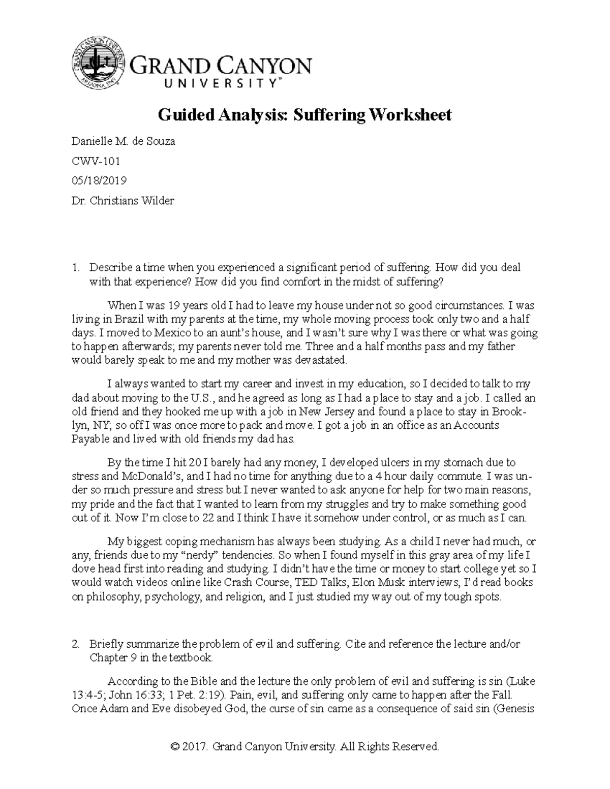 Guided Analysis Suffering Worksheet - Guided Analysis: Suffering ...