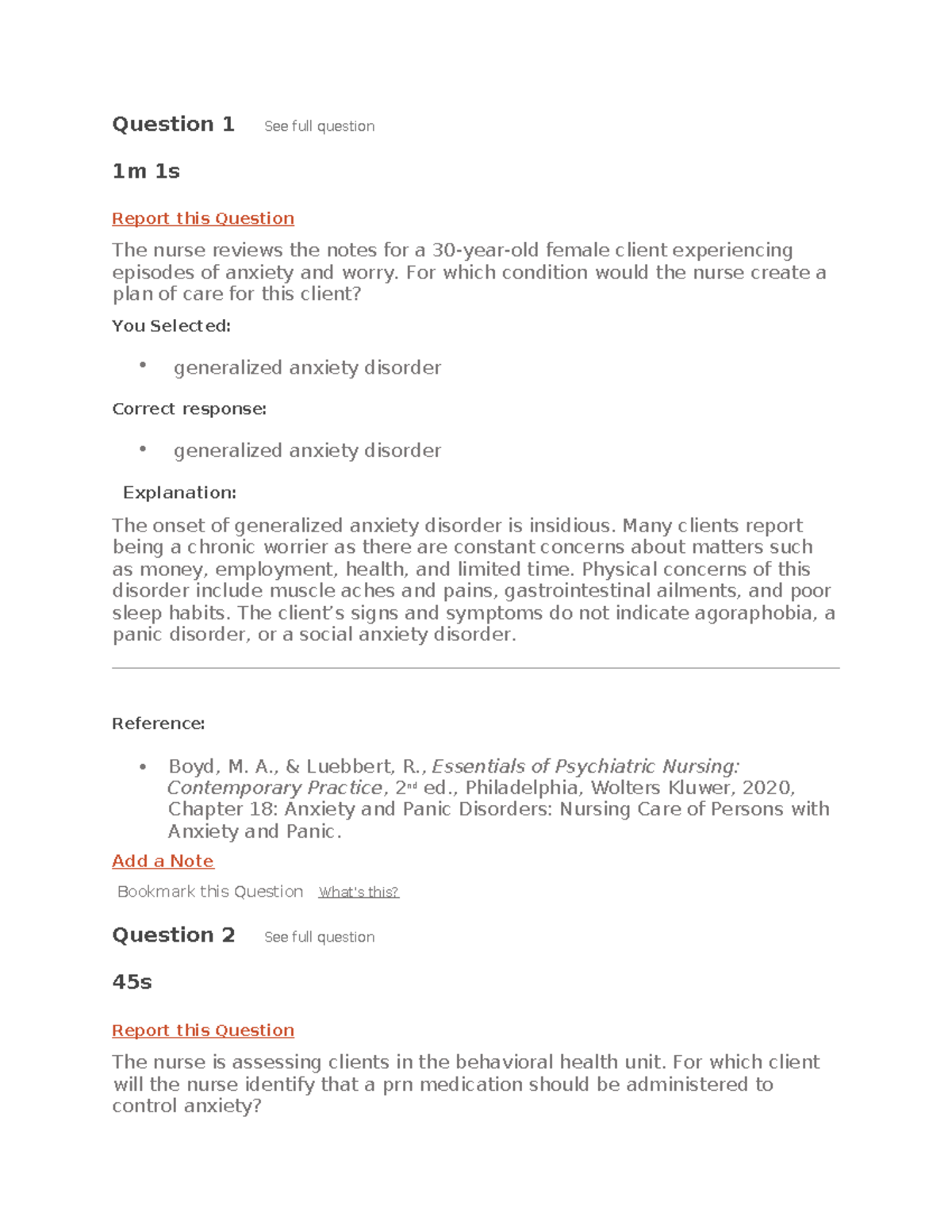 Mental health exam 3 prepr - Question 1 See full question 1m 1s Report ...