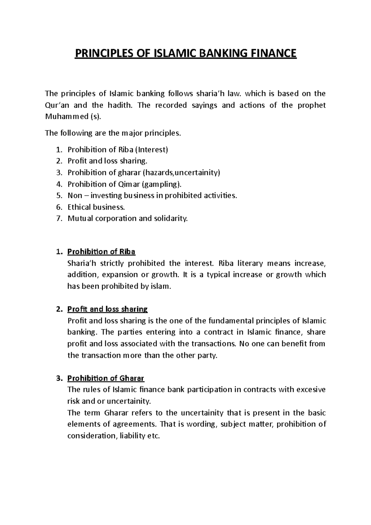 Principles OF Islamic Banking Finance - PRINCIPLES OF ISLAMIC BANKING ...