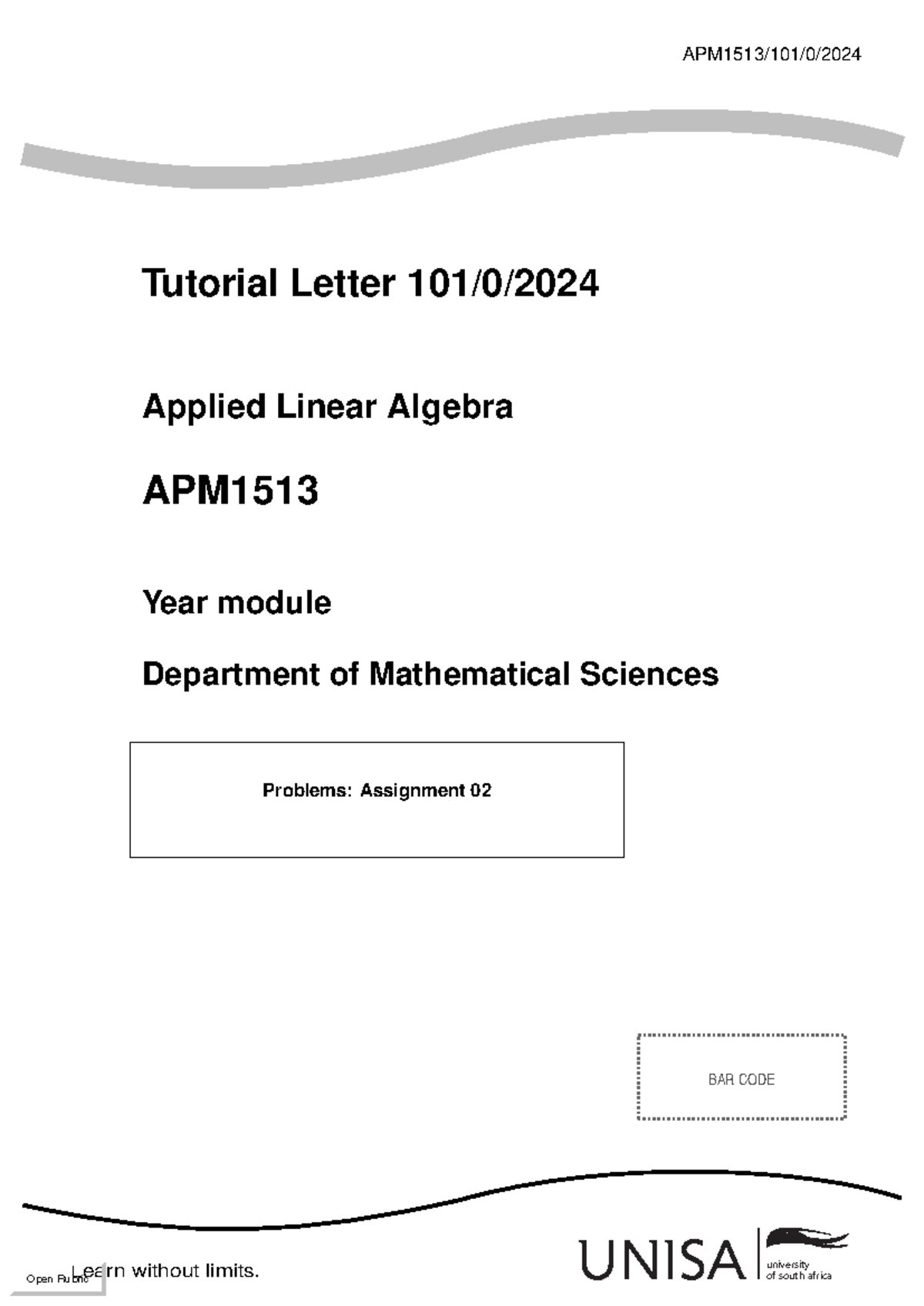 APM1514 TL 205 2024 - APM 1514 ASSINGMENT 5 MEMO 2024 - APM1514 - BAR ...