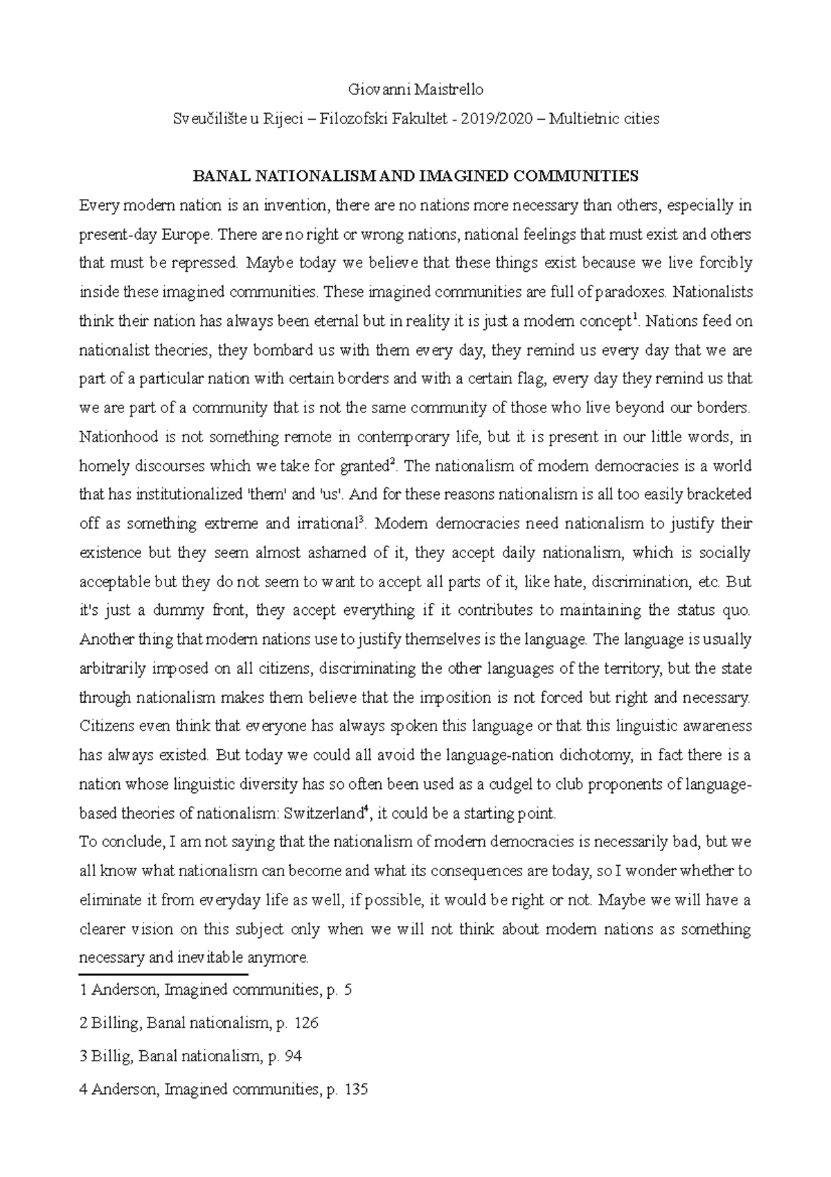 BANAL NATIONALISM AND IMAGINED COMMUNITIES - Giovanni Maistrello ...