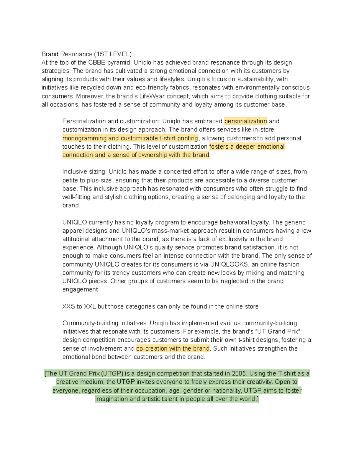 CBBE model for Design Uniqlo - Brand Resonance (1ST LEVEL) : At the top ...