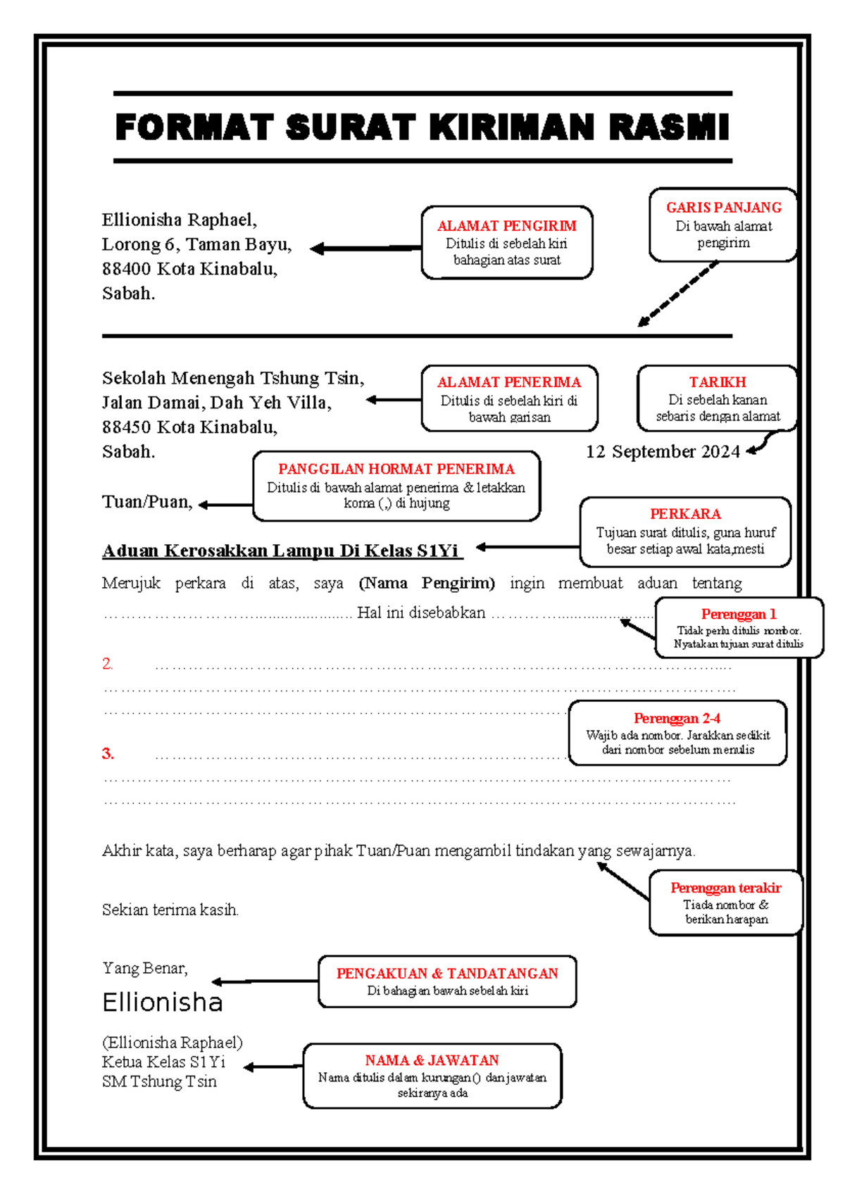 Format Surat Rasmi - FORMAT SURAT KIRIMAN RASMI Ellionisha Raphael ...