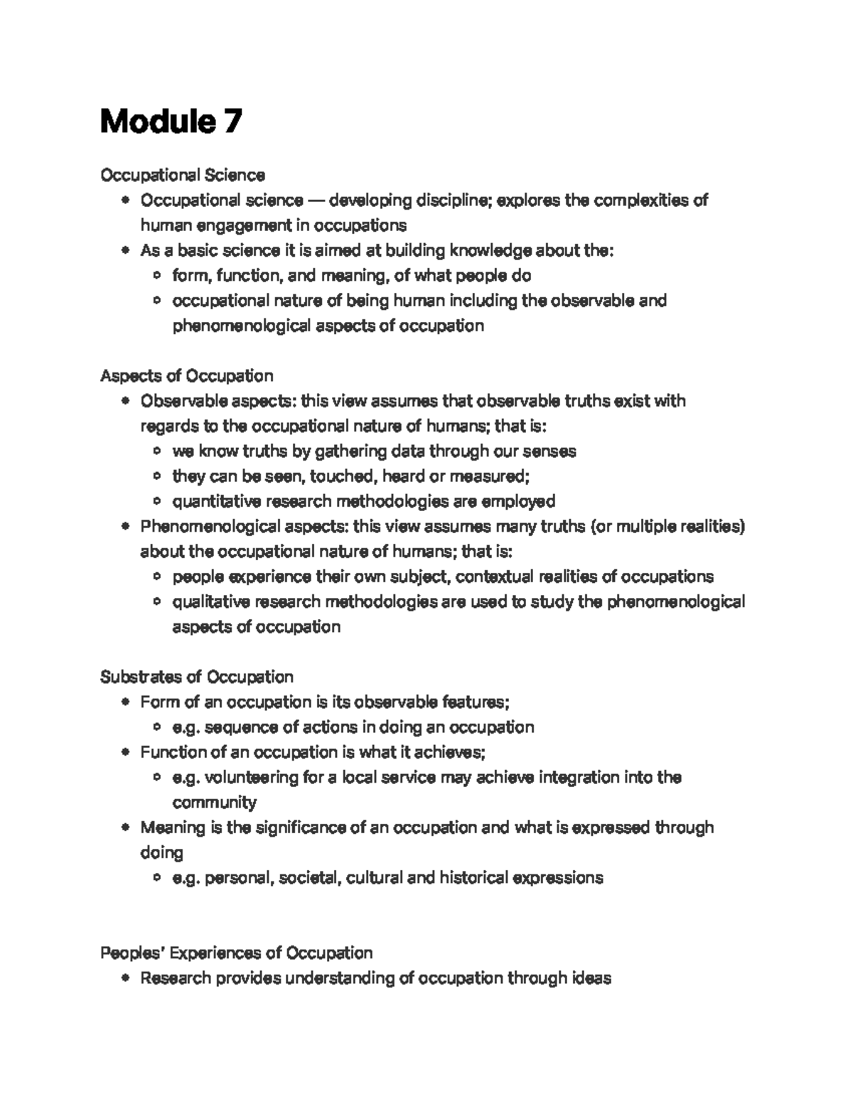Occupation (Module 7) - M o d u l e 7 Occupational Science Aspects of ...