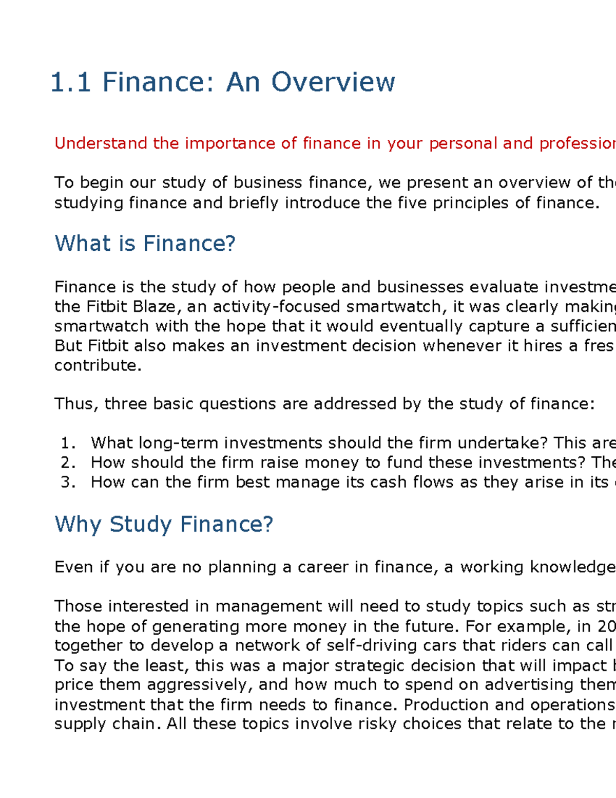 1.1 Finance An Overview - Understand the importance of finance in your ...