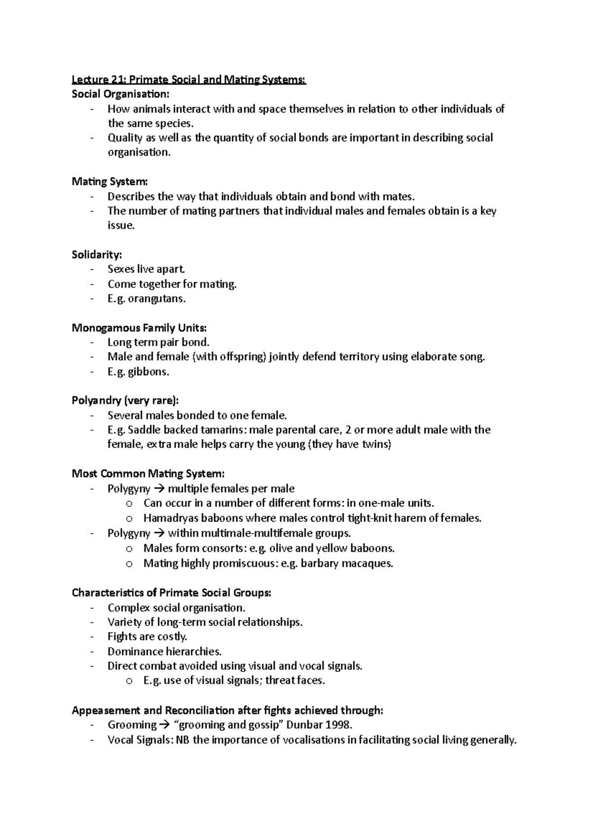 Lecture 21- Primate Social and Mating Systems - Lecture 21: Primate ...