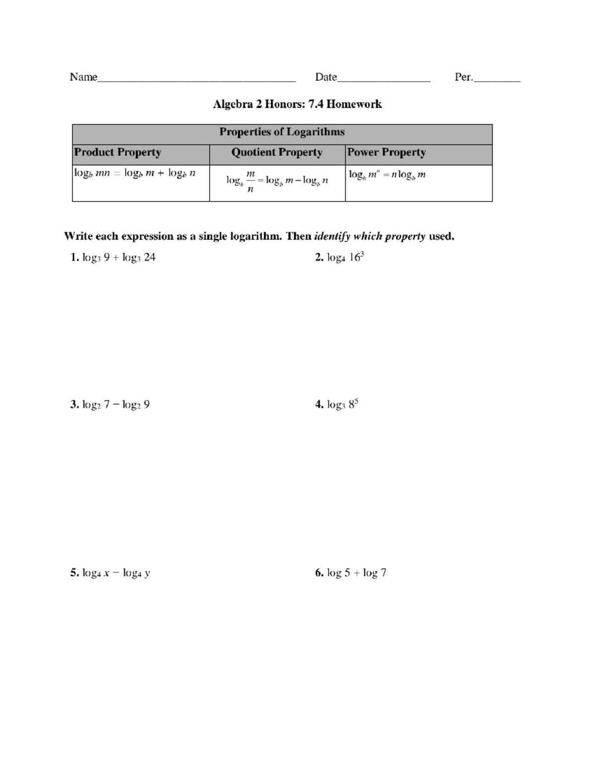 7.4 HW Alg2H - Studocu