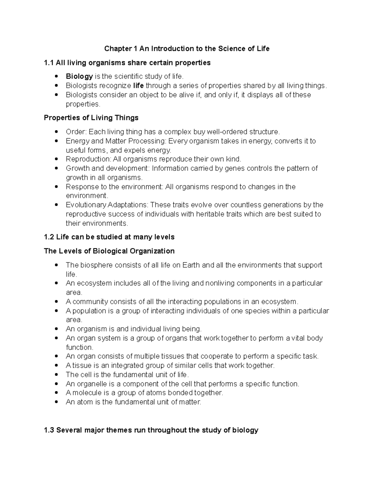 Chapter 1 An Introduction to the Science of Life - Biologists recognize ...