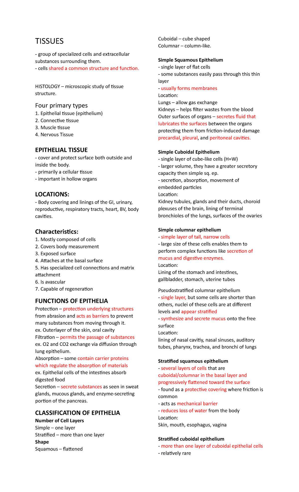 Tissues-notes - Review - TISSUES group of specialized cells and ...