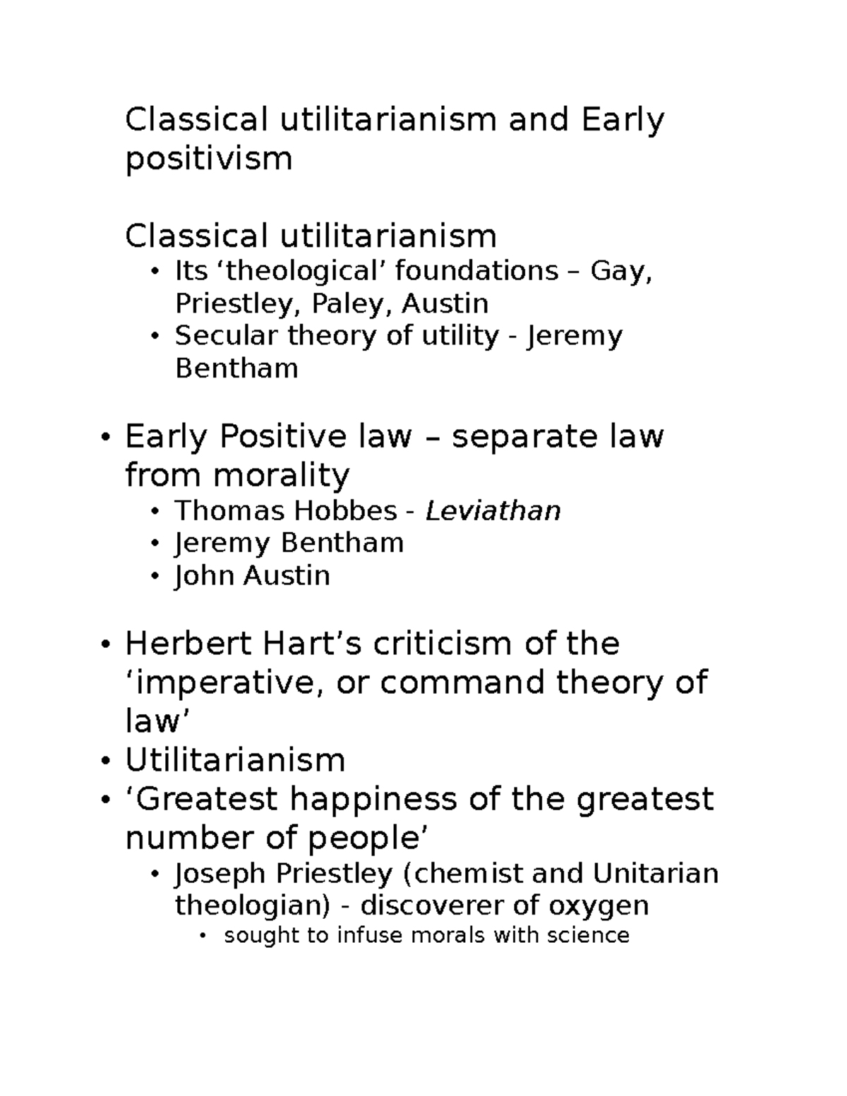 Classical utilitarianism and Early positivism - Classical ...