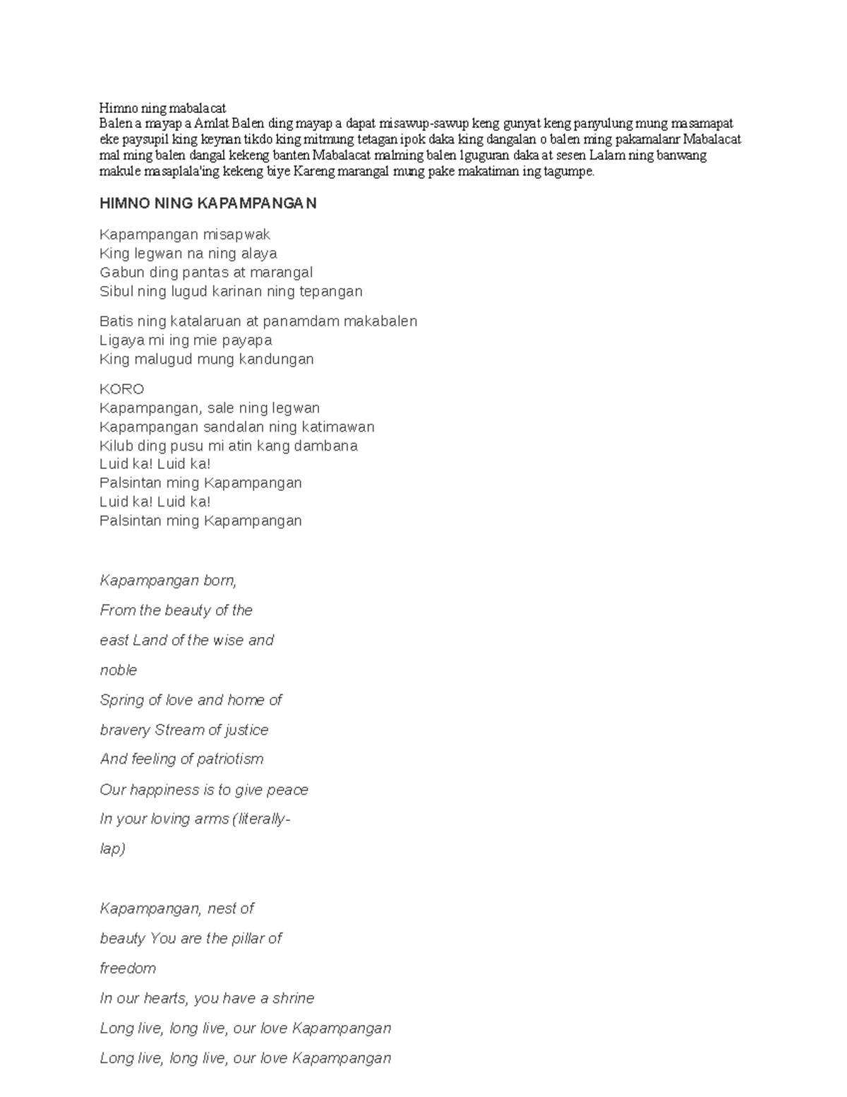 Himno-ning-mabalacat compress - Himno ning mabalacat Balen a mayap a ...