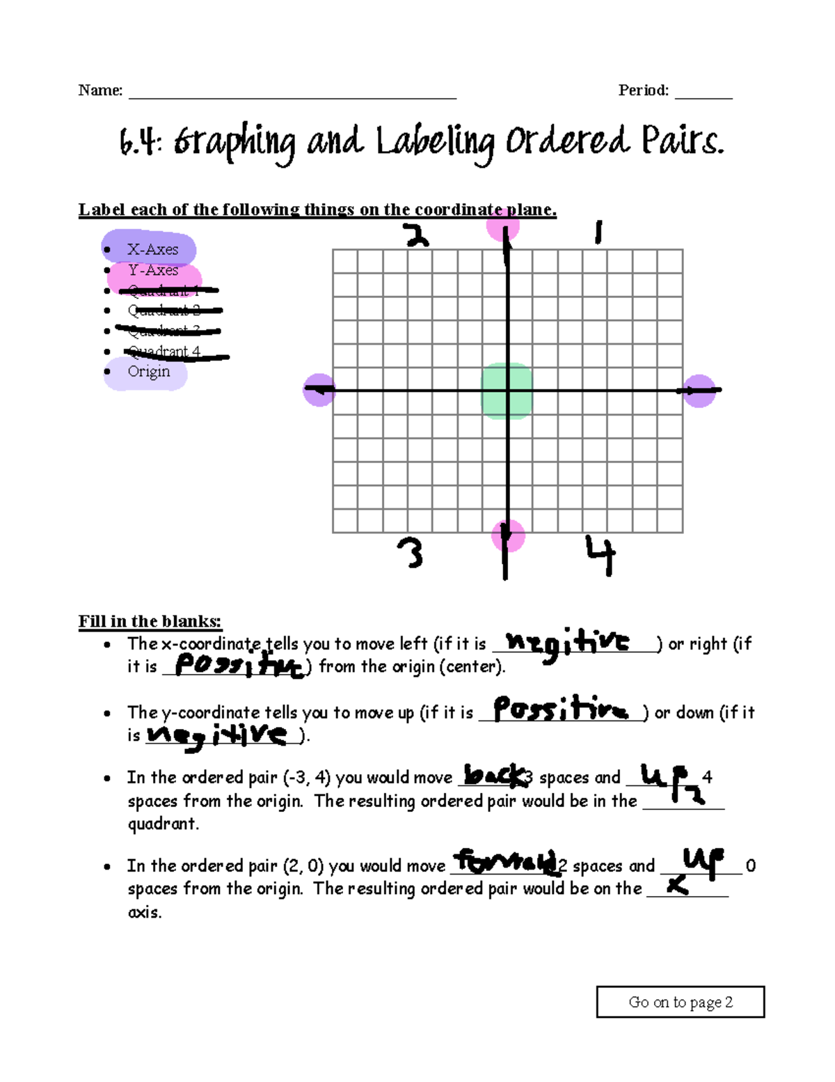 6.4 Coordinate Plane Day 1 Worksheet - Name ...