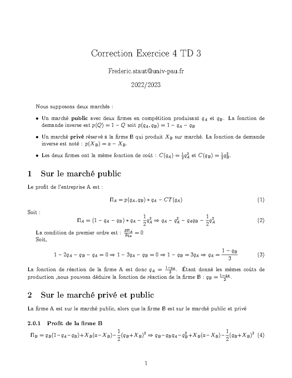Correction TD 3 exercice 4 - Correction Exercice 4 TD 3 Frederic@univ-pau 2022/ Nous supposons ...
