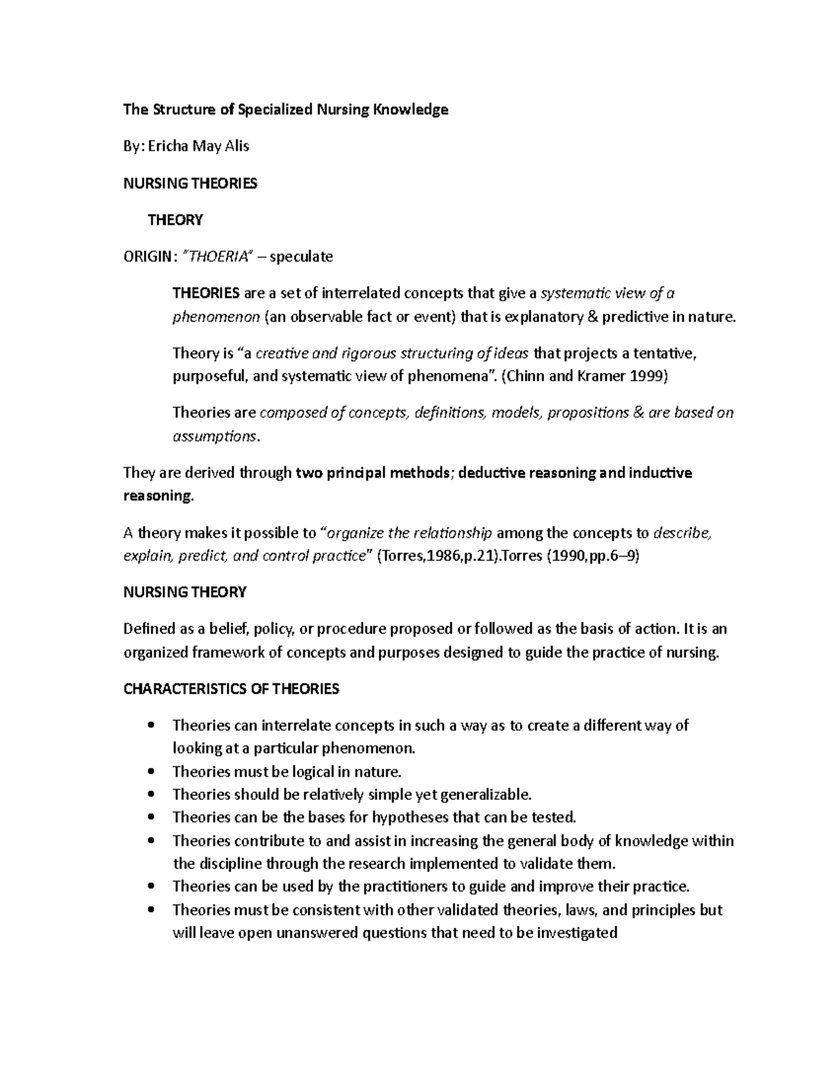 The Structure of Specialized Nursing Knowledge - Theory is “a creative ...