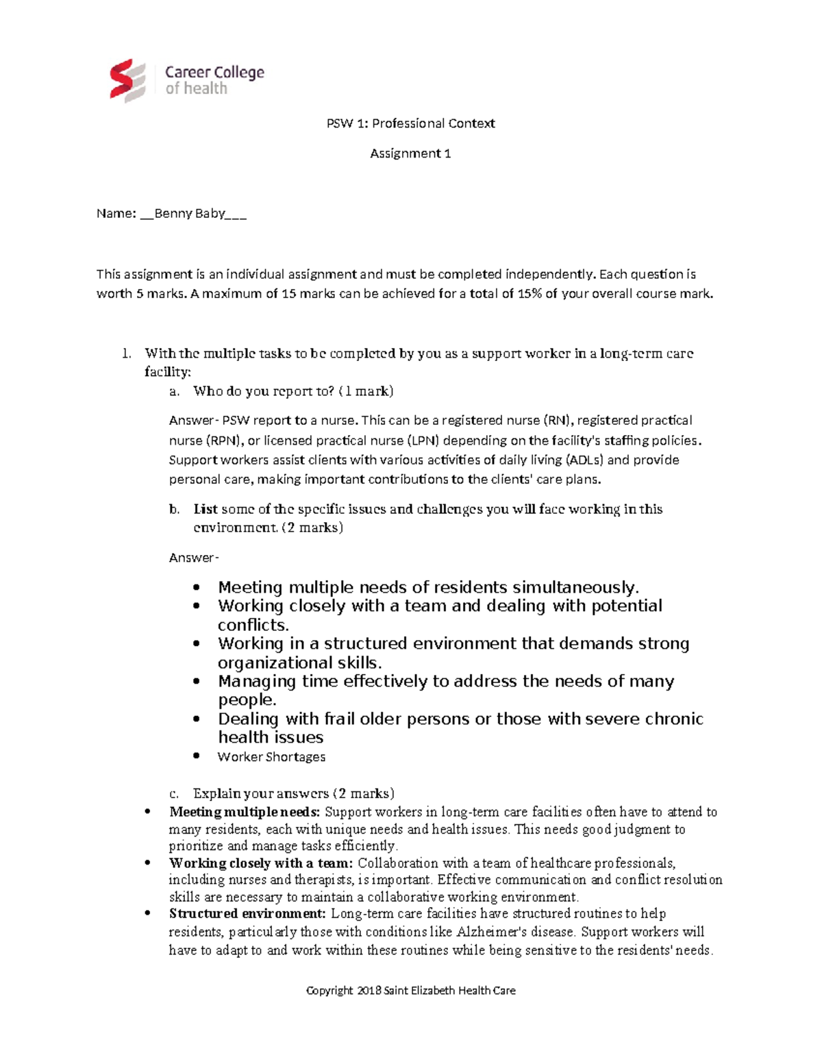 PSW 1 Assignment 1 - PSW 1: Professional Context Assignment 1 Name ...