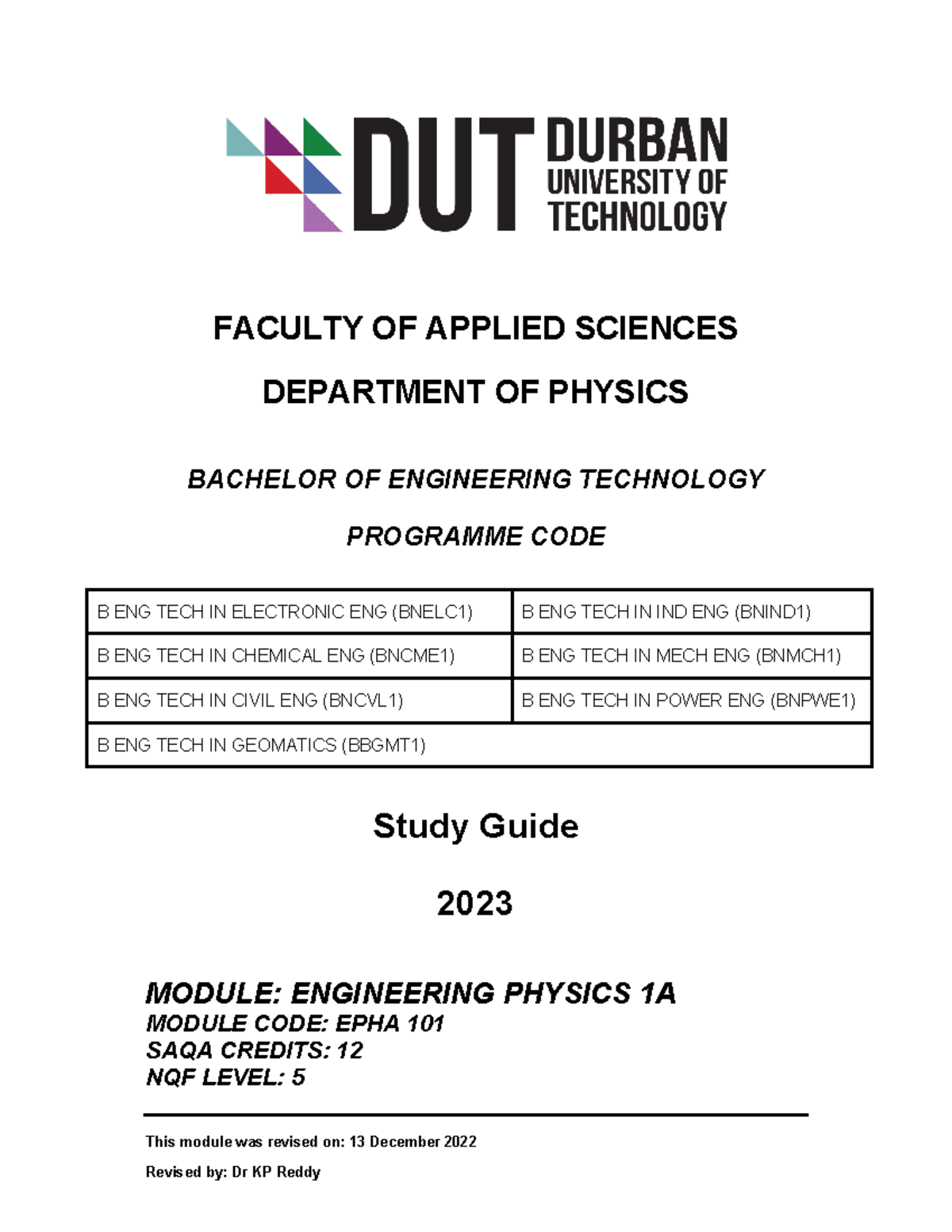 2023 - Study Guide - Engineering Physics 1A ...
