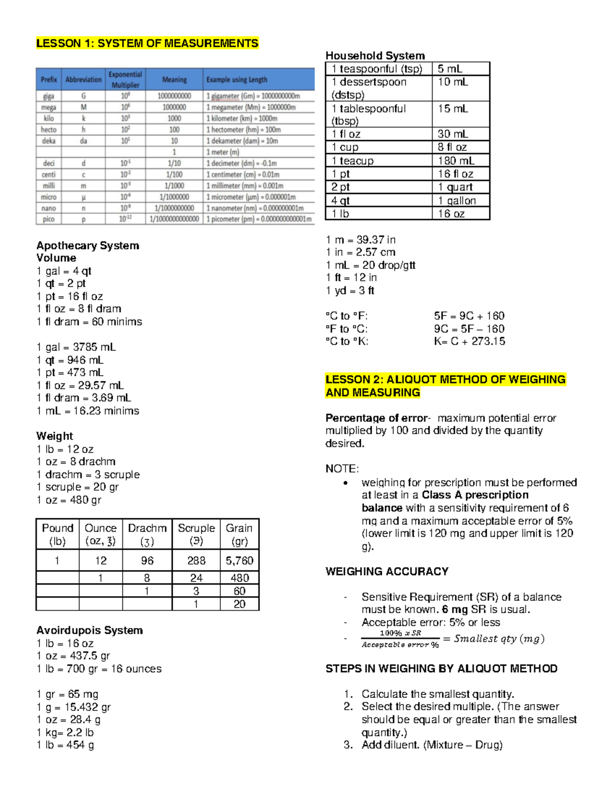 Lec lab pdf - conversion of avoidopouis, metric, and apothecary system ...