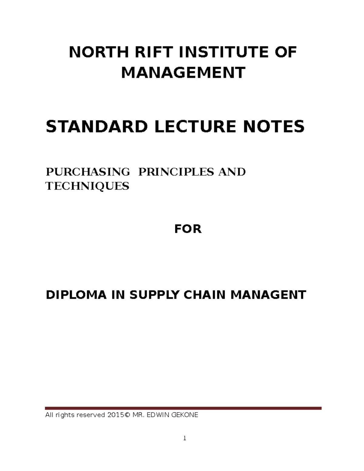 Purchasing notes - SCM - NORTH RIFT INSTITUTE OF MANAGEMENT STANDARD ...