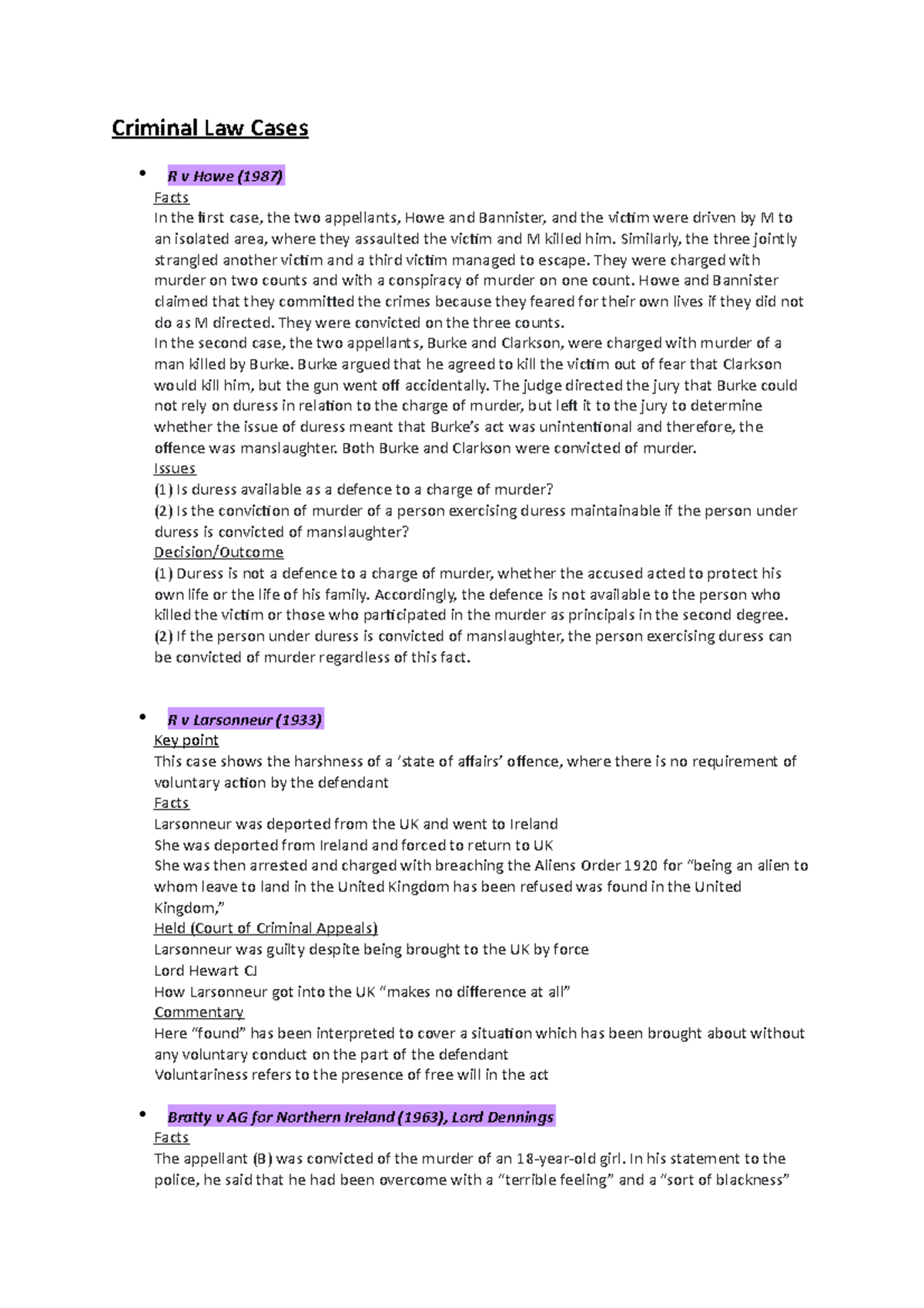 Criminal Law Cases - Criminal Law Cases R v Howe (1987) Facts In the ...