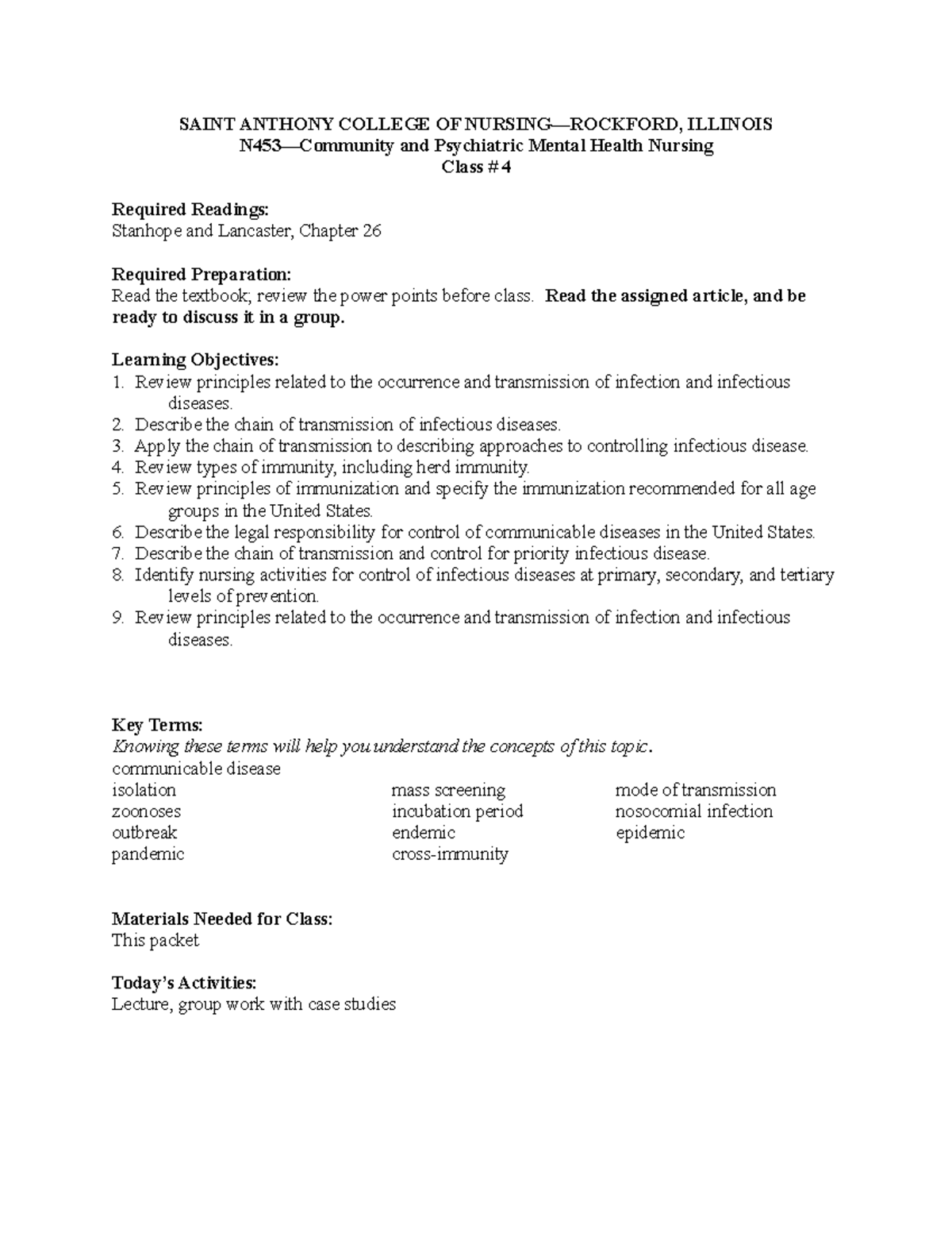 Infectious Disease Prevention and Control Study Guide - SAINT ANTHONY ...