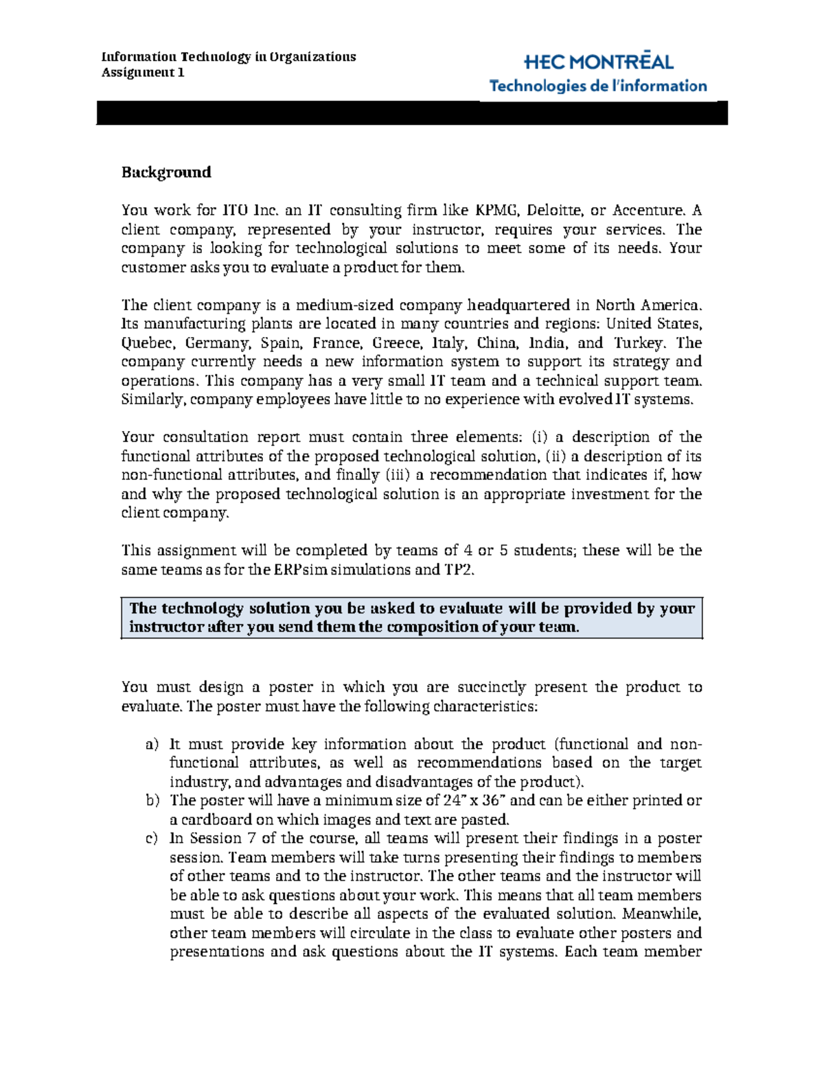 Assignment first - Information Technology in Organizations Assignment 1 ...