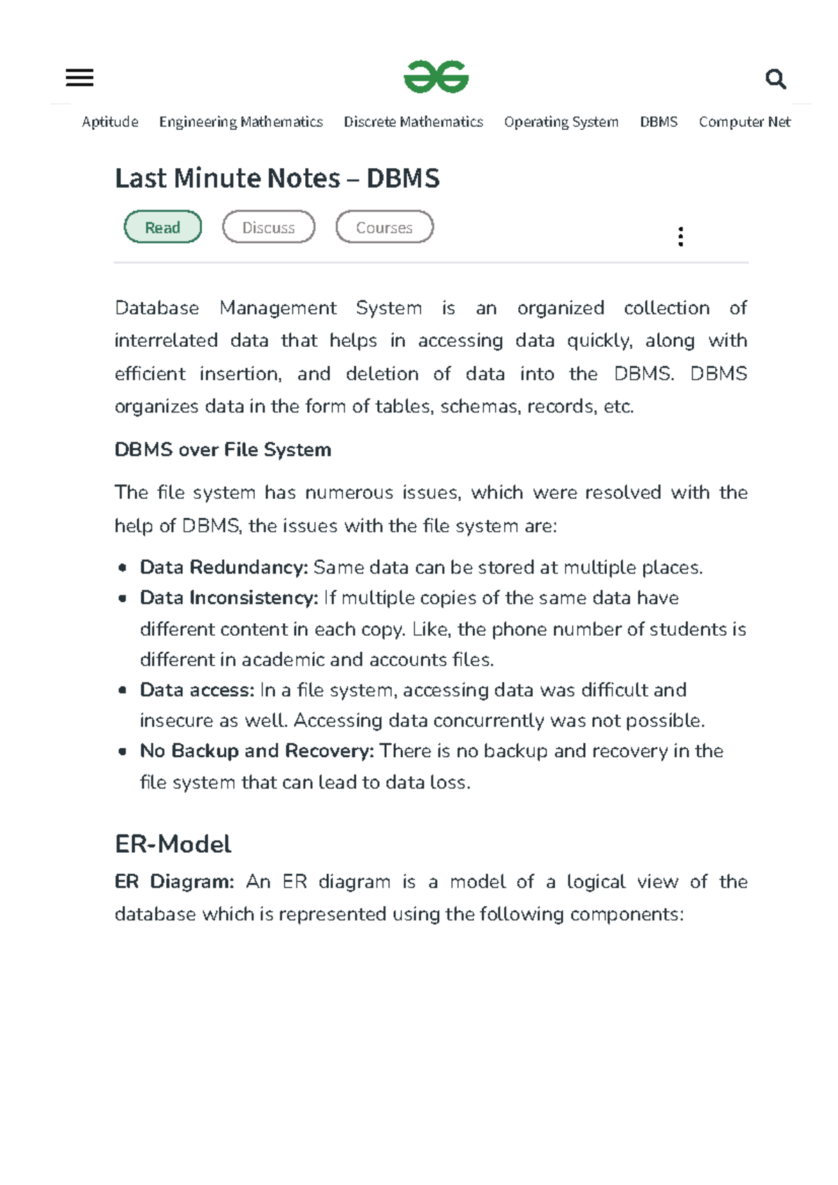 Dbms1 - Aptitude Engineering Mathematics Discrete Mathematics Operating System DBMS Computer ...