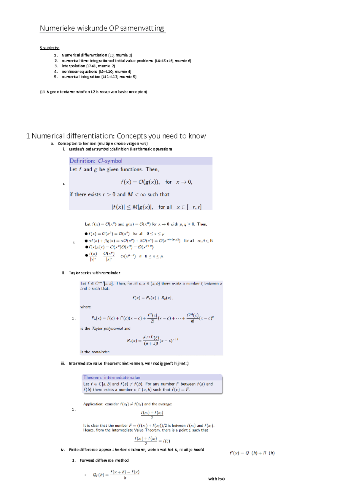 Samenvatting numeriek - Numerieke wiskunde OP samenvatting 1 Numerical ...