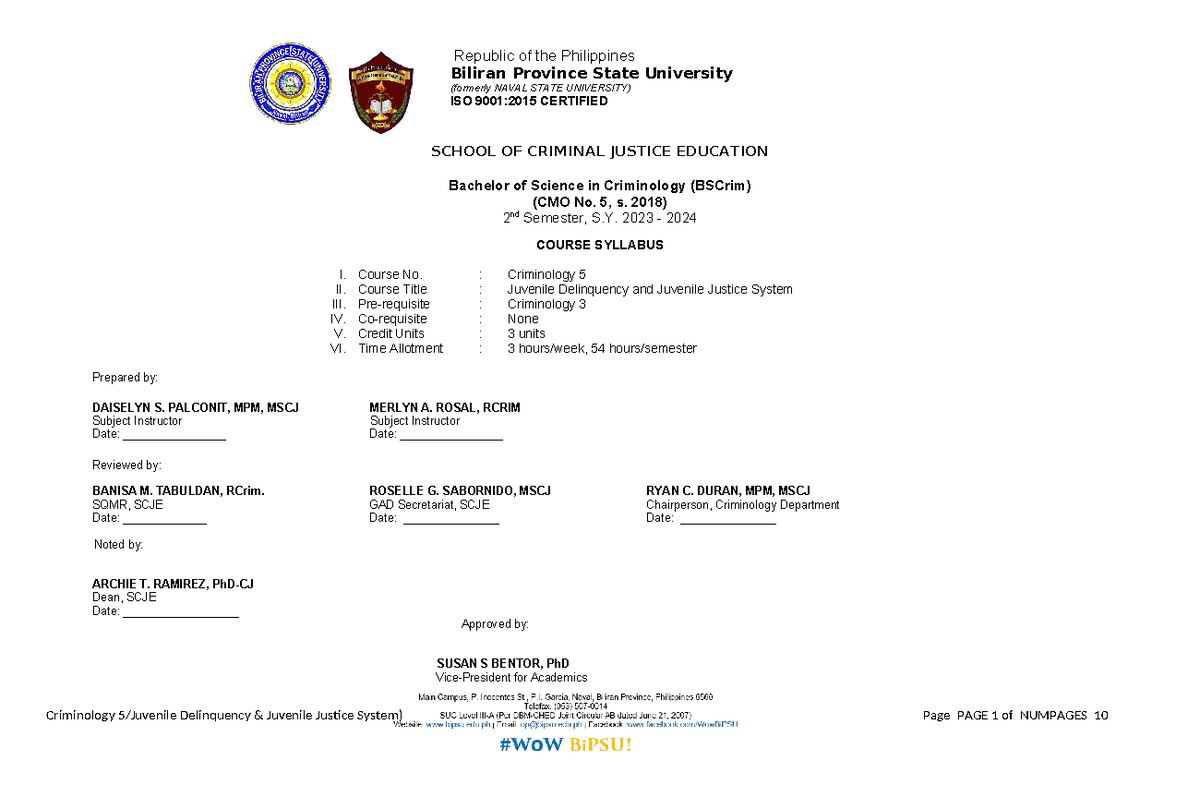 Criminology 5 JDJS edited - Republic of the Philippines Biliran ...
