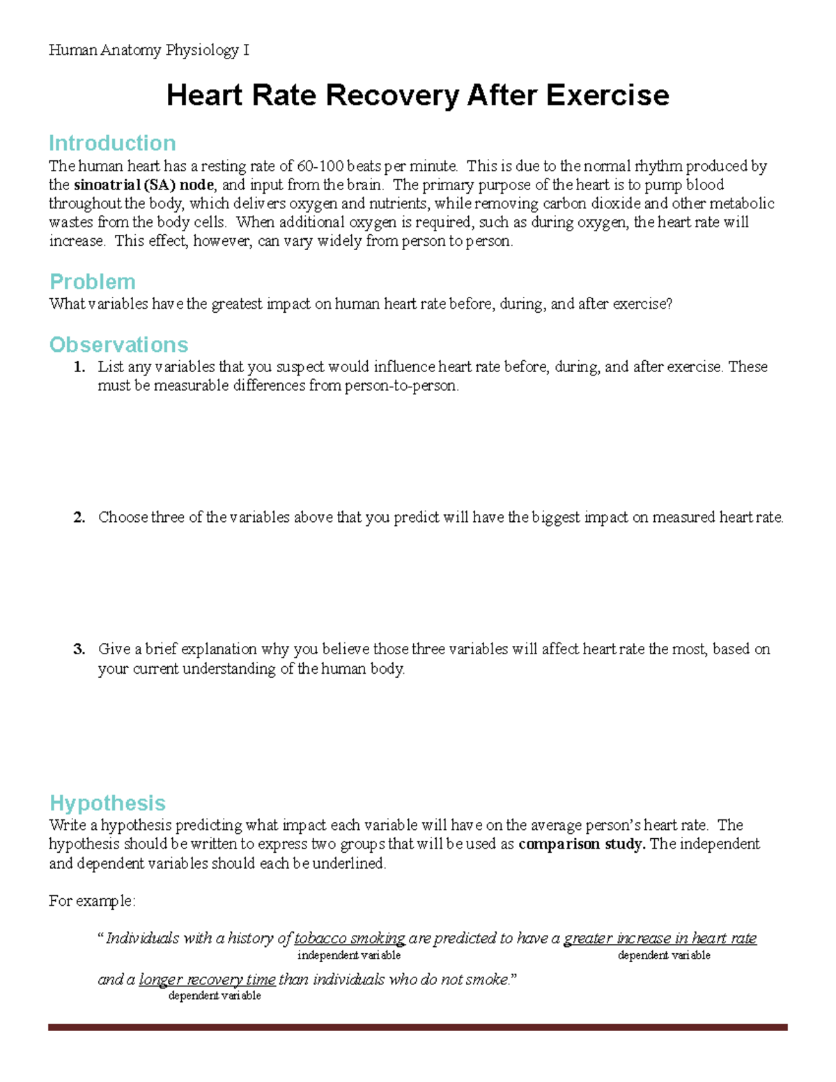 Heart Rate - This is coursework for Human Anatomy Physiology I. - Human ...