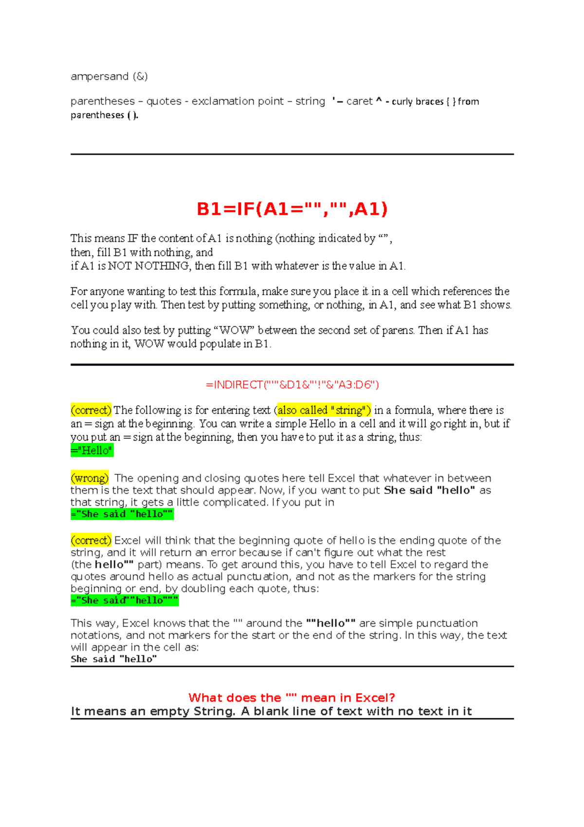Excel symbol - ampersand (&) parentheses – quotes - exclamation point ...
