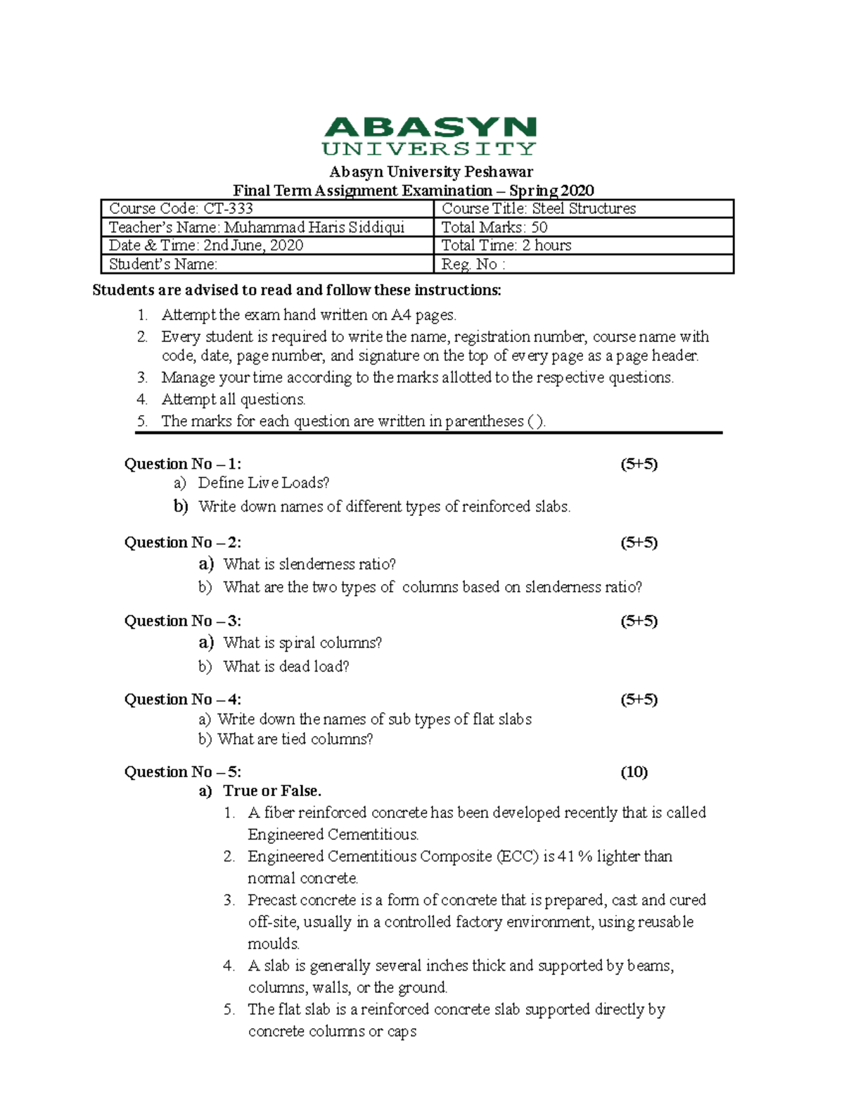 MOS final Paper - Abasyn University Peshawar Final Term Assignment ...