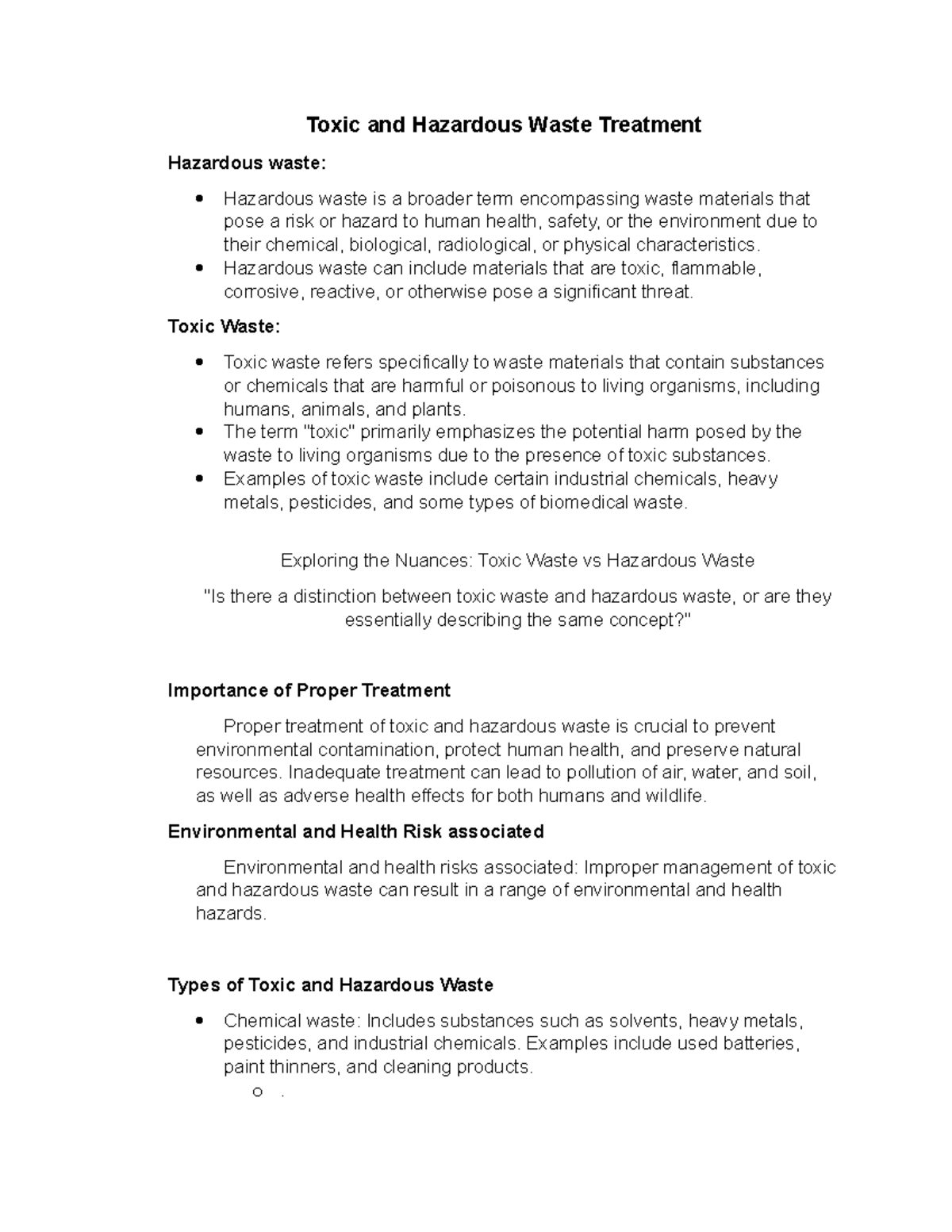 Toxic and Hazardous Waste Treatment - Toxic and Hazardous Waste ...