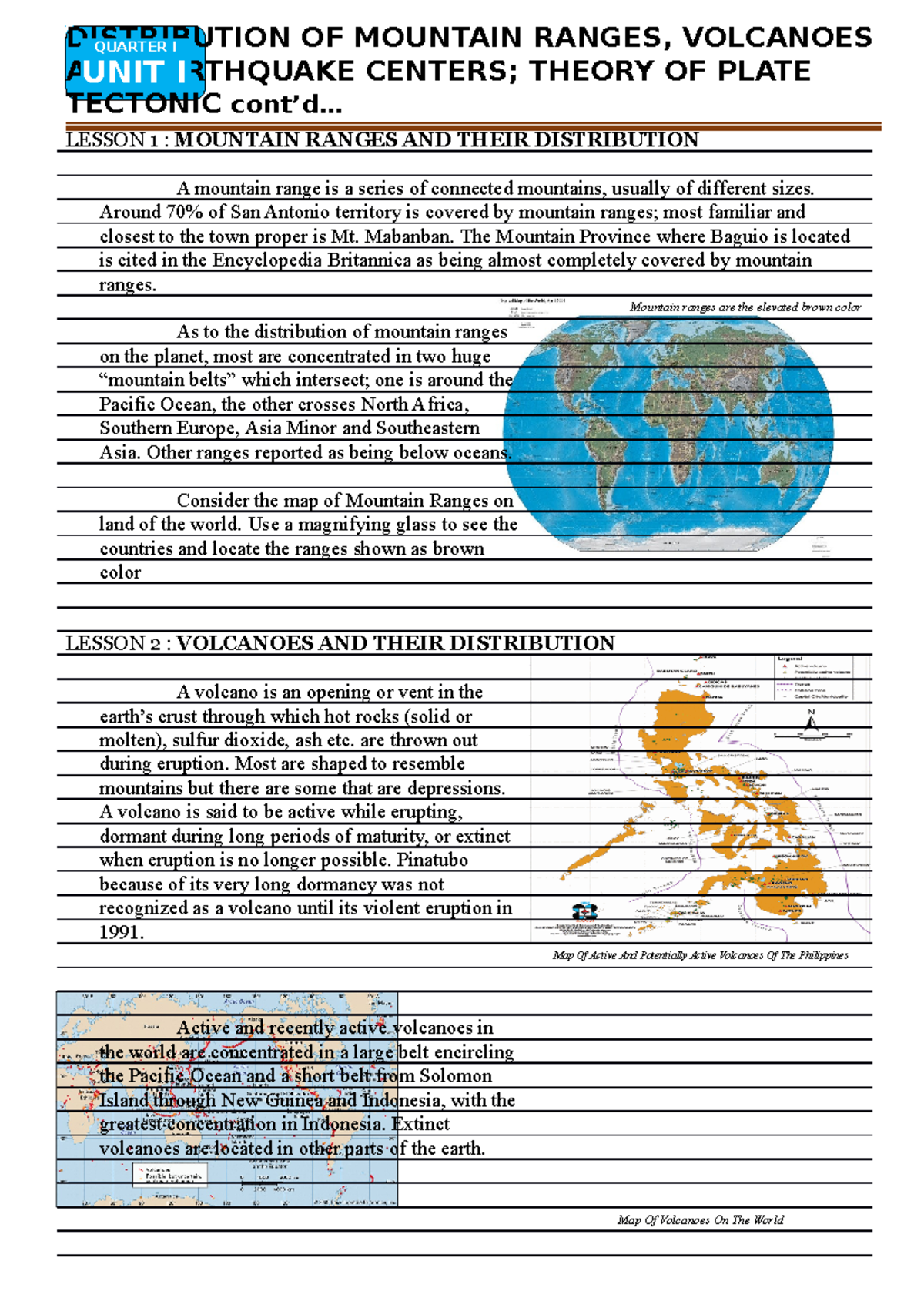 Q11 - Good lecture - DISTRIBUTION OF MOUNTAIN RANGES, VOLCANOES AND ...