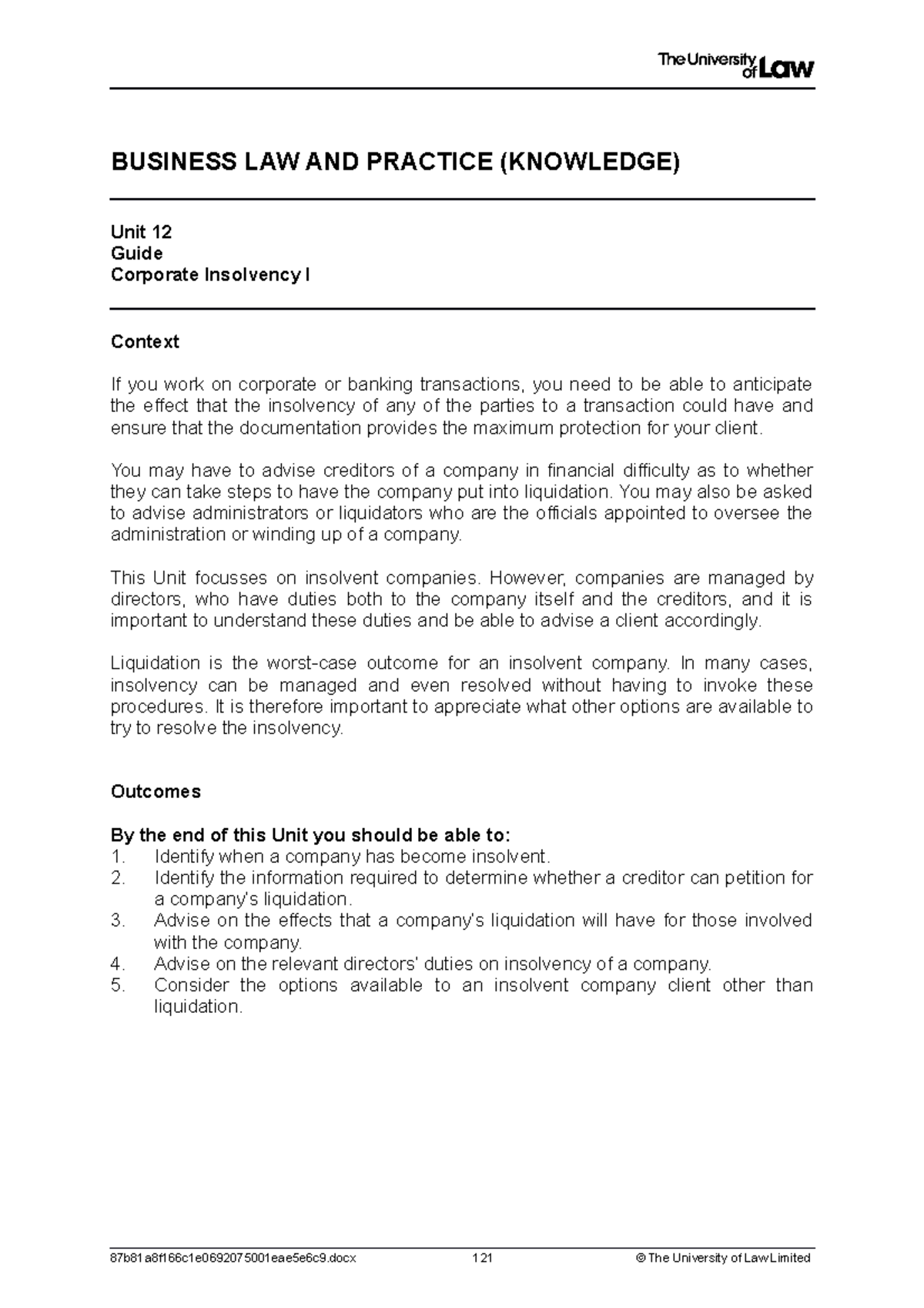 Business Law and Practice Workshop 12 - BUSINESS LAW AND PRACTICE ...