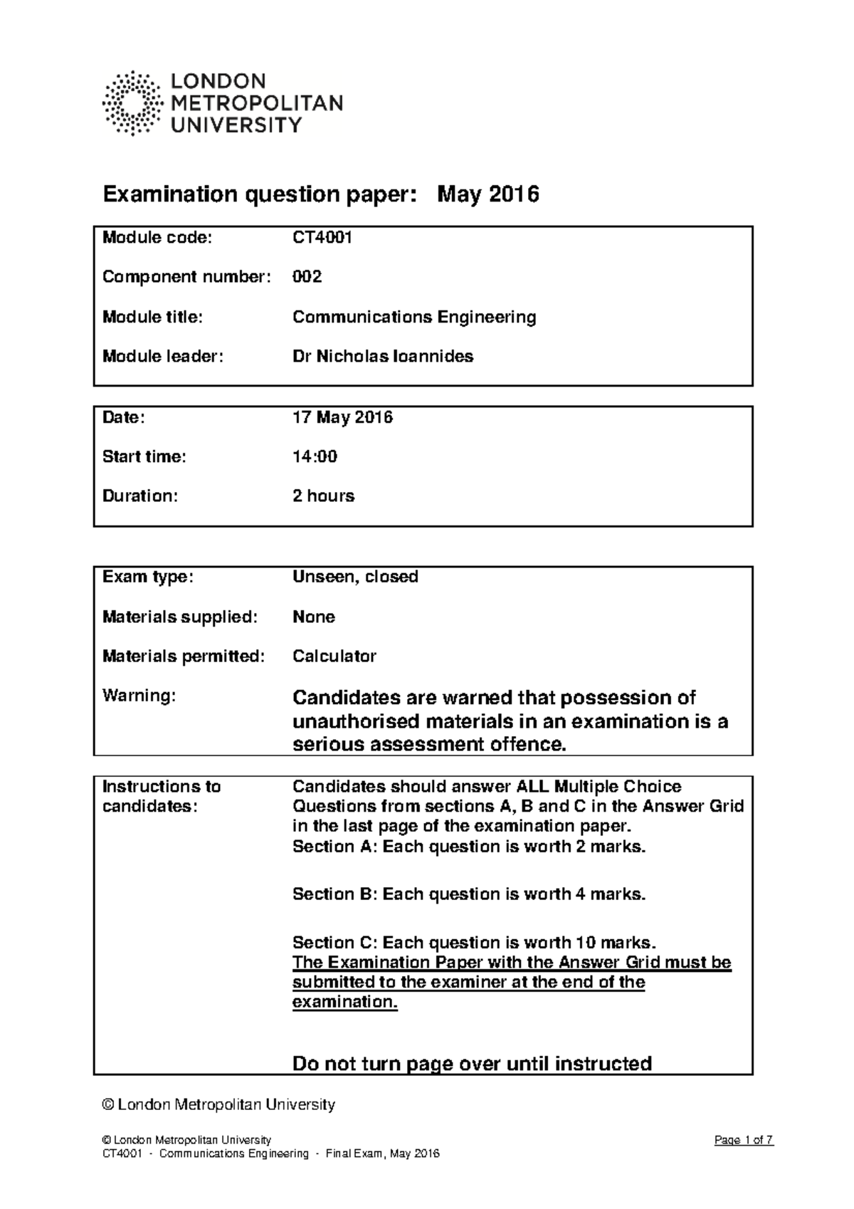 Exam May 2015, questions - Examination question paper: May 2016 Module ...