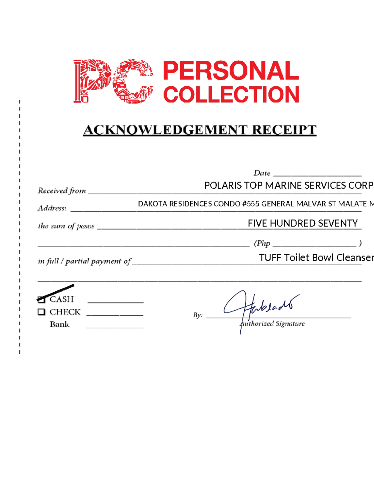 AR-PC - Acknowledgement Receipt - BS Information Technology - POLARIS ...