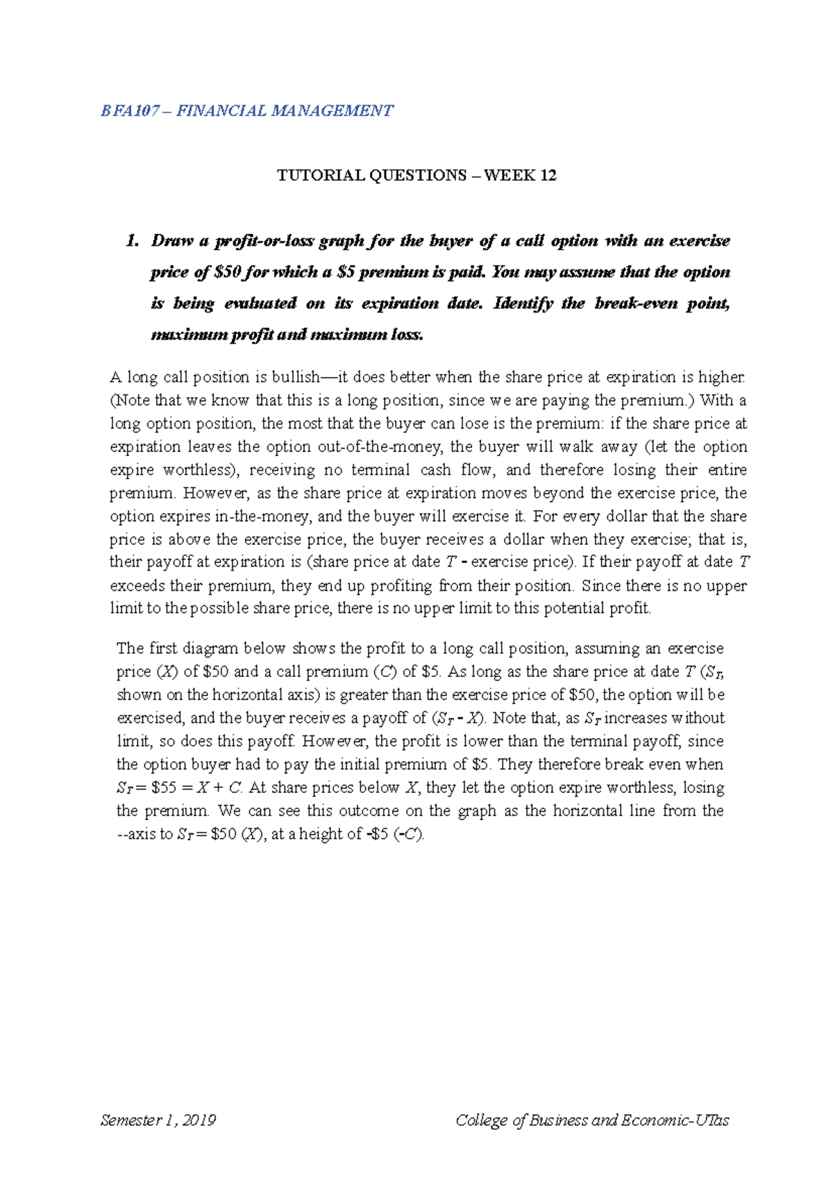 Week 12 Tutorial solutions - BFA107 – FINANCIAL MANAGEMENT TUTORIAL ...