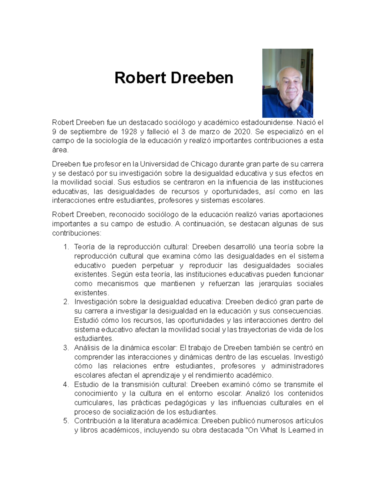 Robert Dreeben - documento que a todos puede ayudar - Robert Dreeben Robert Dreeben fue un ...