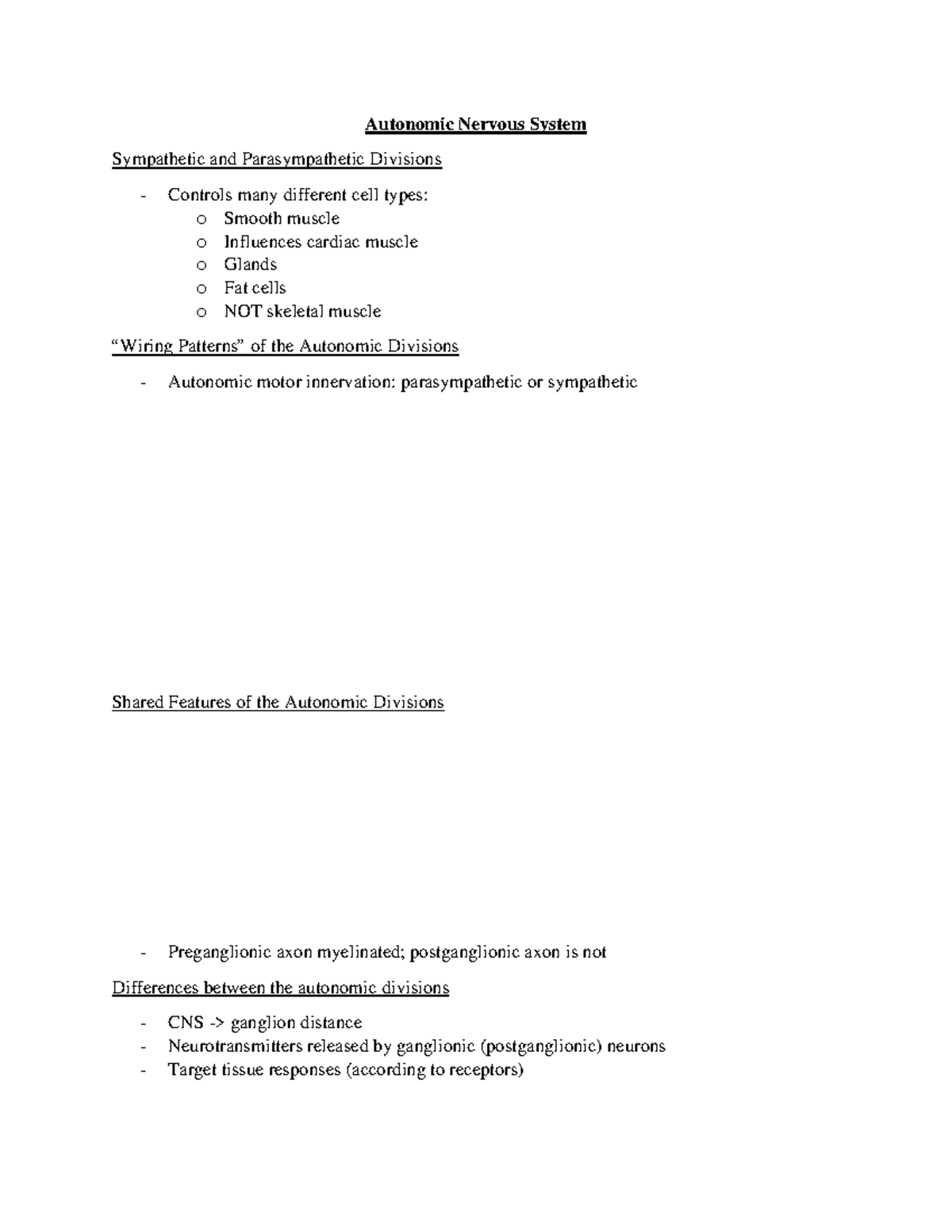 Biol 261 Lecture Notes Part 3 - Autonomic Nervous System Sympathetic ...