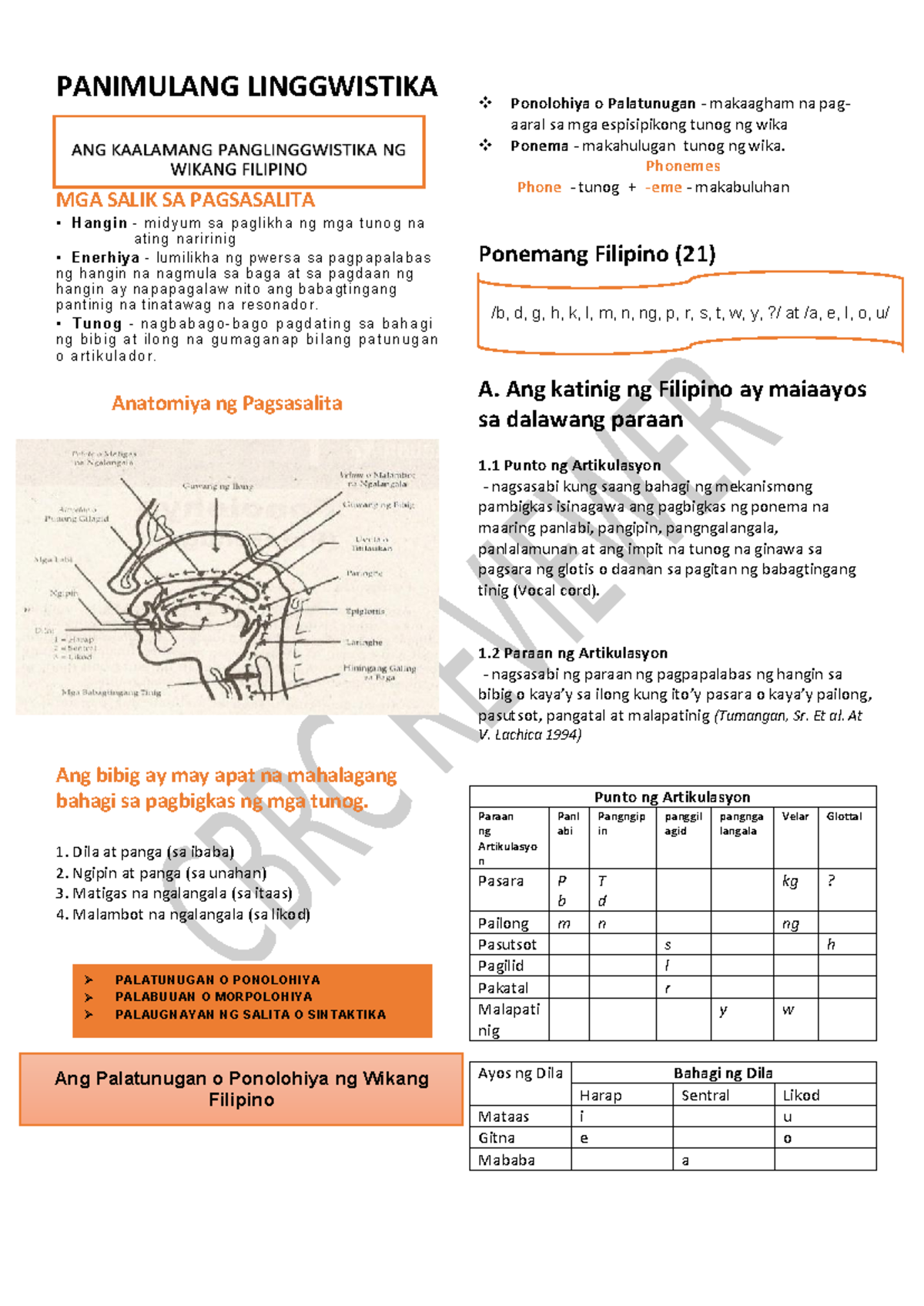 Panimulang Linggwistika Handout FOR Topnotchers - PALATUNUGAN O ...