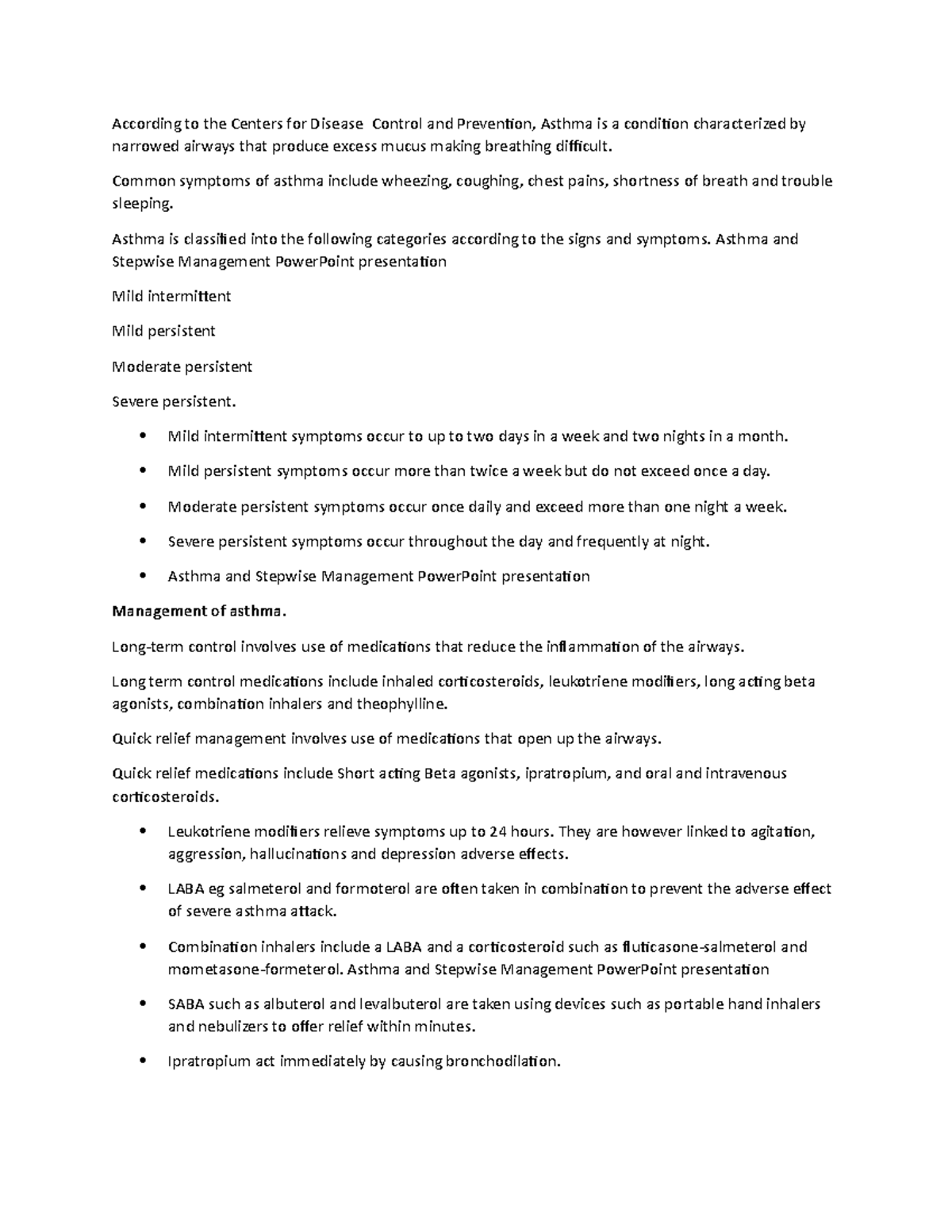 Asthma example ppt pharm - According to the Centers for Disease Control ...