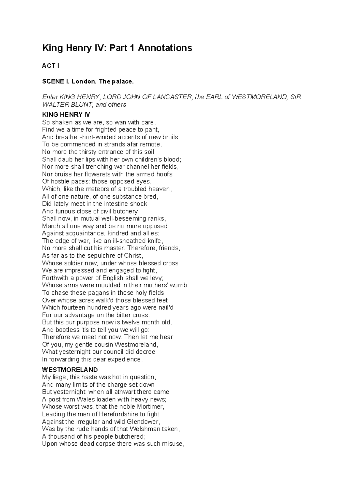 King Henry IV Annotations - King Henry IV: Part 1 Annotations ACT I ...